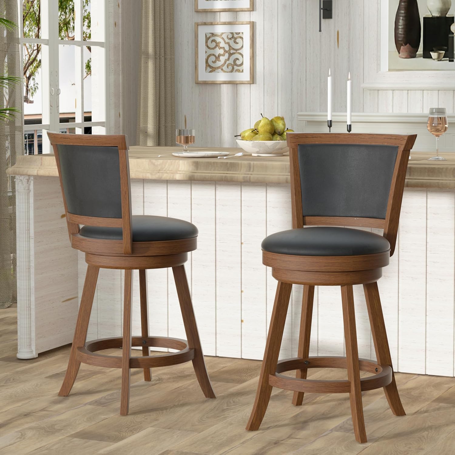 24" Counter Height Swivel Bar Stools, High Back Swivel Counter Stools ...