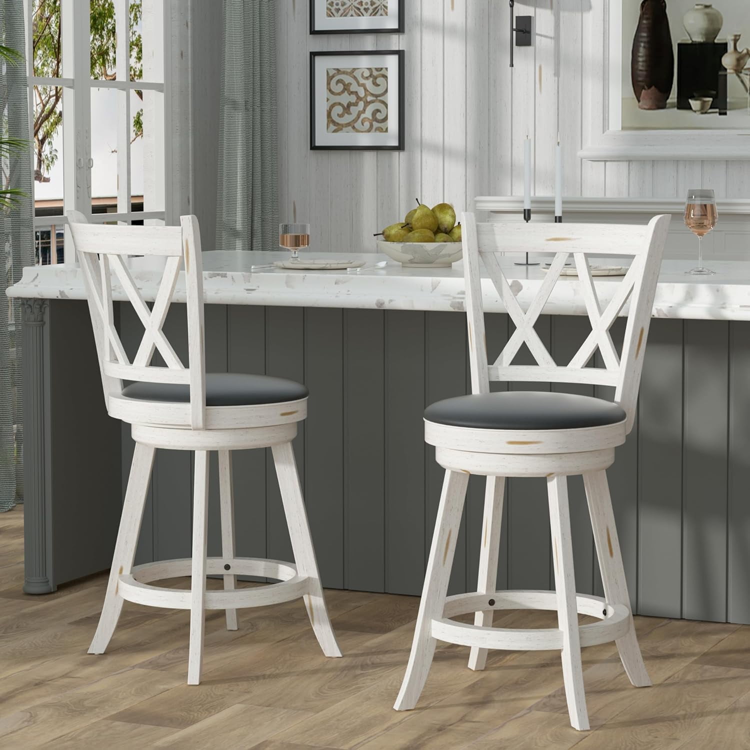 24" Counter Height Swivel Bar Stools - High Back Swivel Counter Stools ...