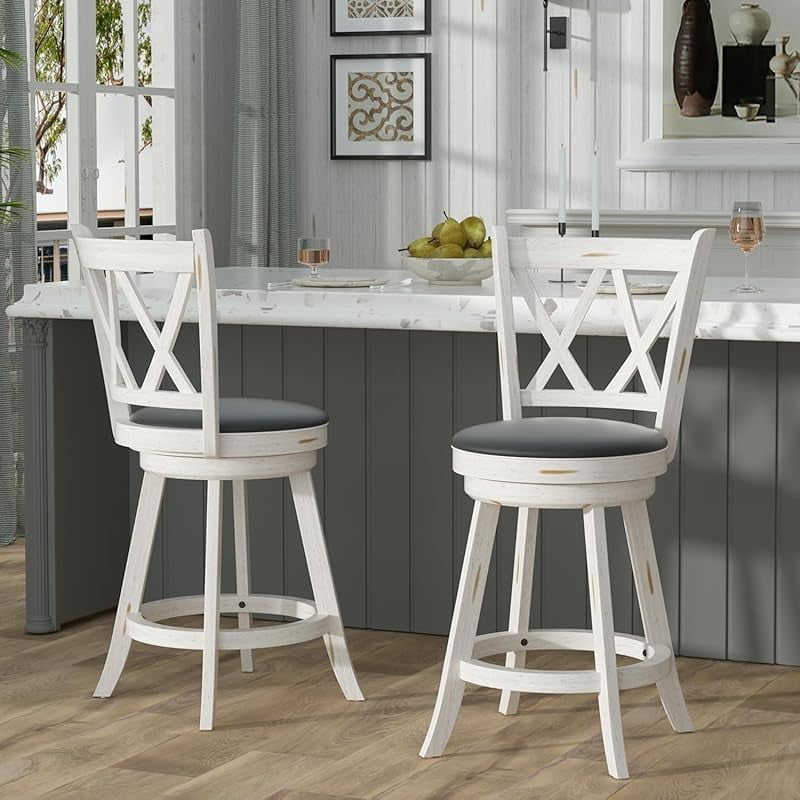 24" Counter Height Swivel Bar Stools - High Back Swivel Counter Stools ...