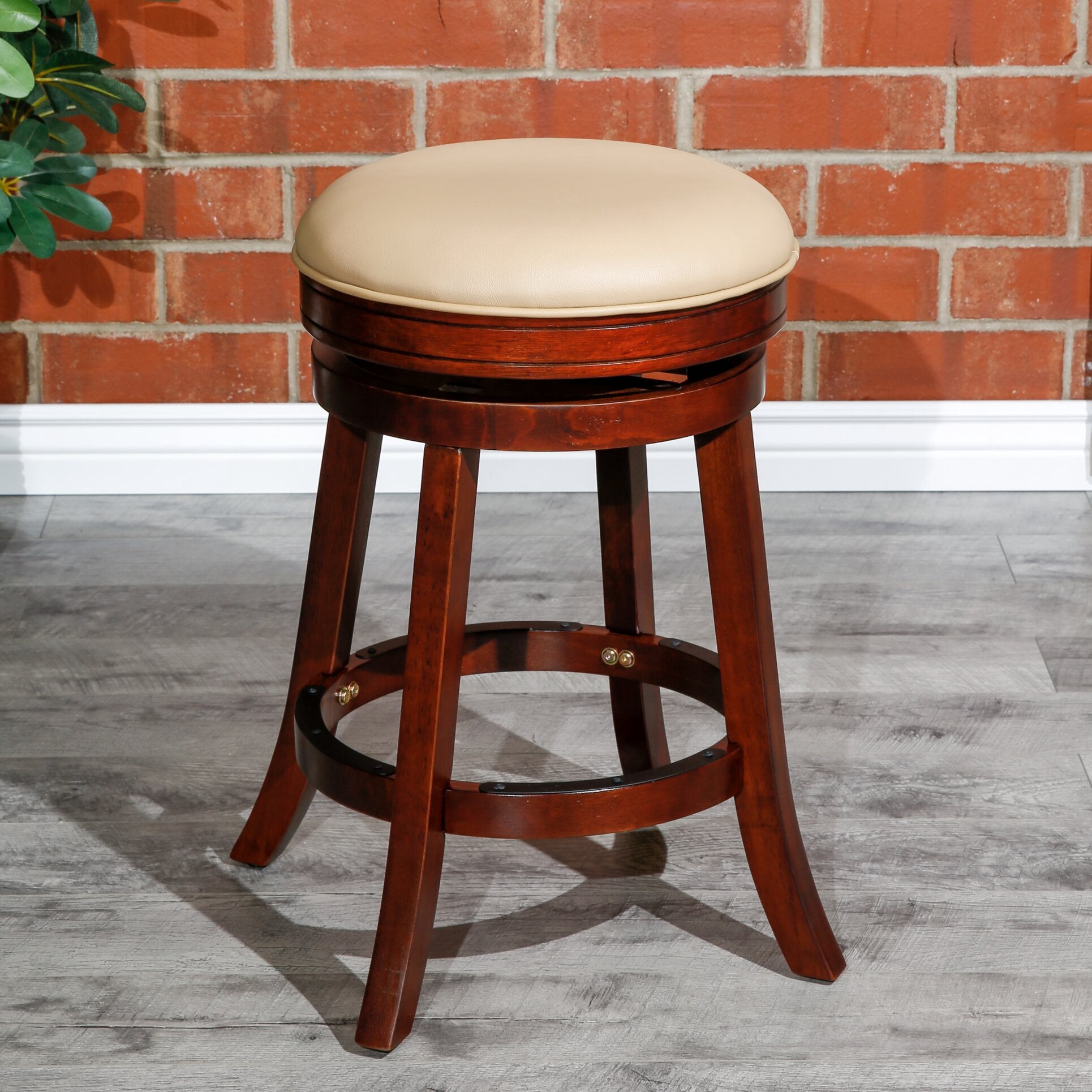24" Counter Stool with 360° Swivel, Upholstered Barstool with Footrest ...