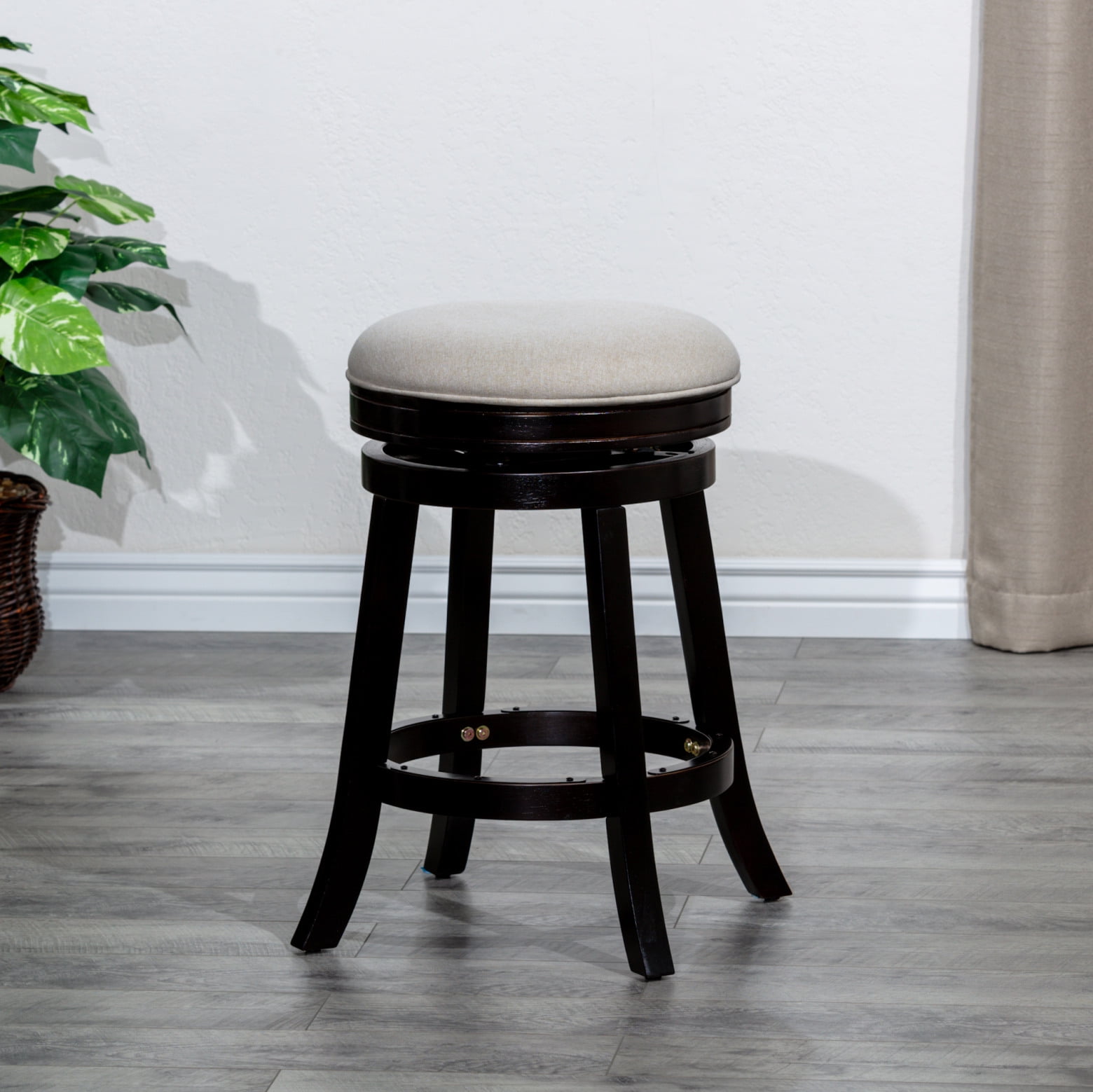 24" Counter Stool with 360° Swivel, Upholstered Barstool with Footrest ...