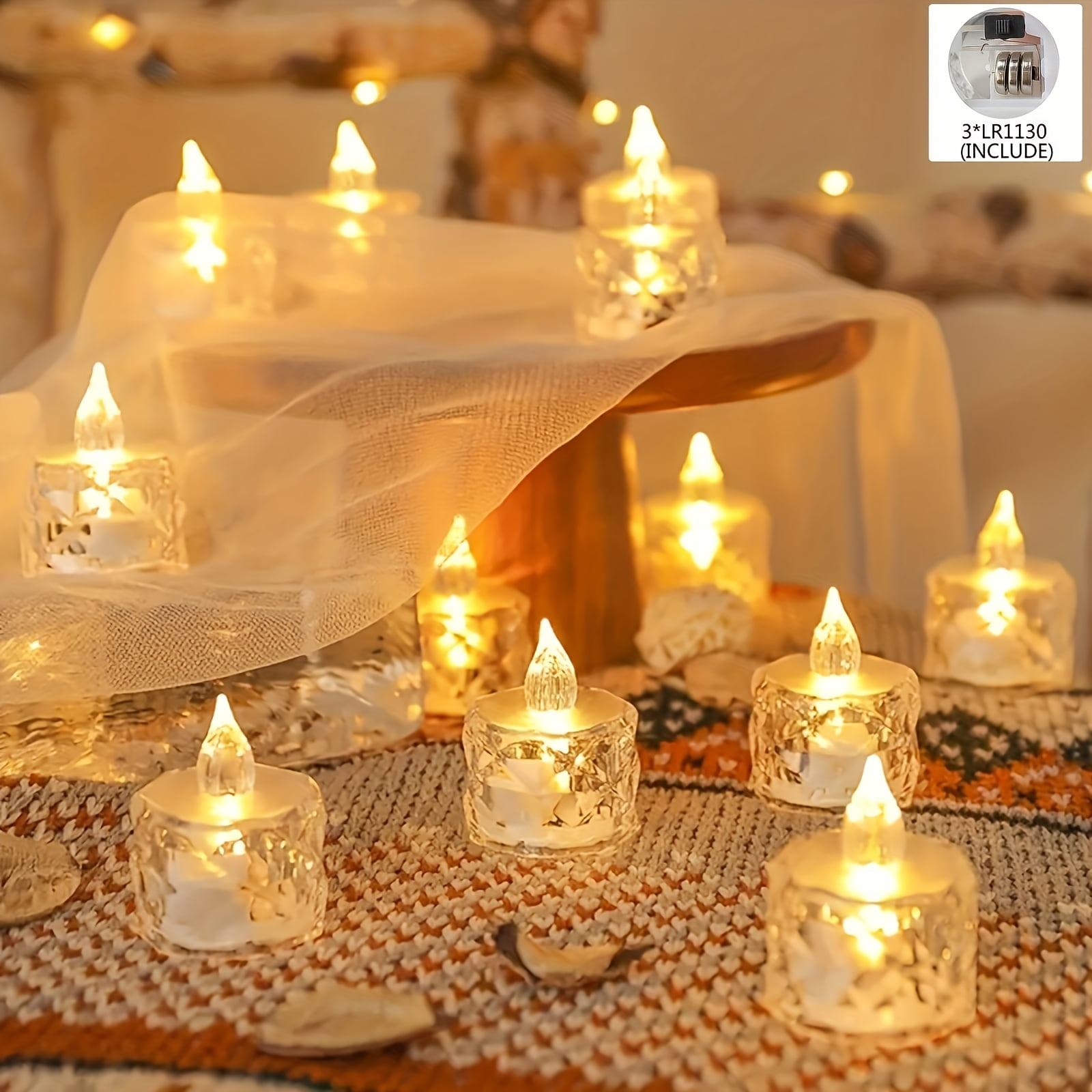24 Crystal Pattern Simulation LED Candle Lights, Indoor Tabletop ...
