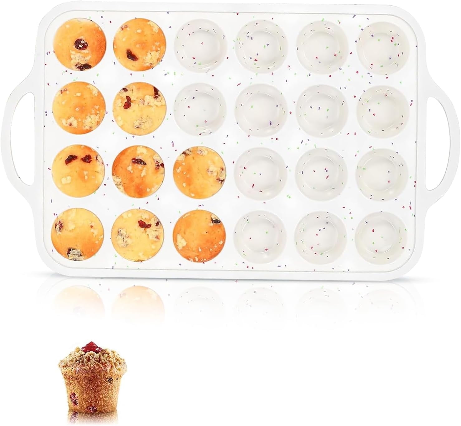 24 Cup Cake Puck Molds, Non Stick Silicone Cupcake Pan With Handles ...