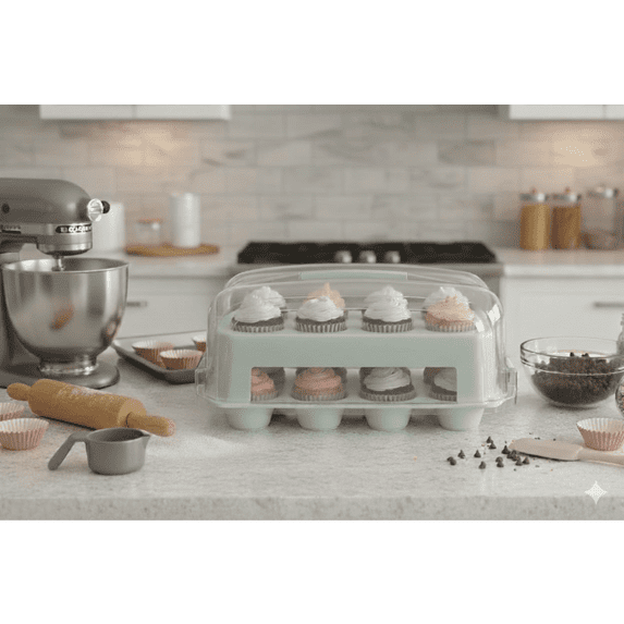 24-Cup Heavy-Duty Two-Tier Cupcake Carrier with Locking Lid - Reusable ...