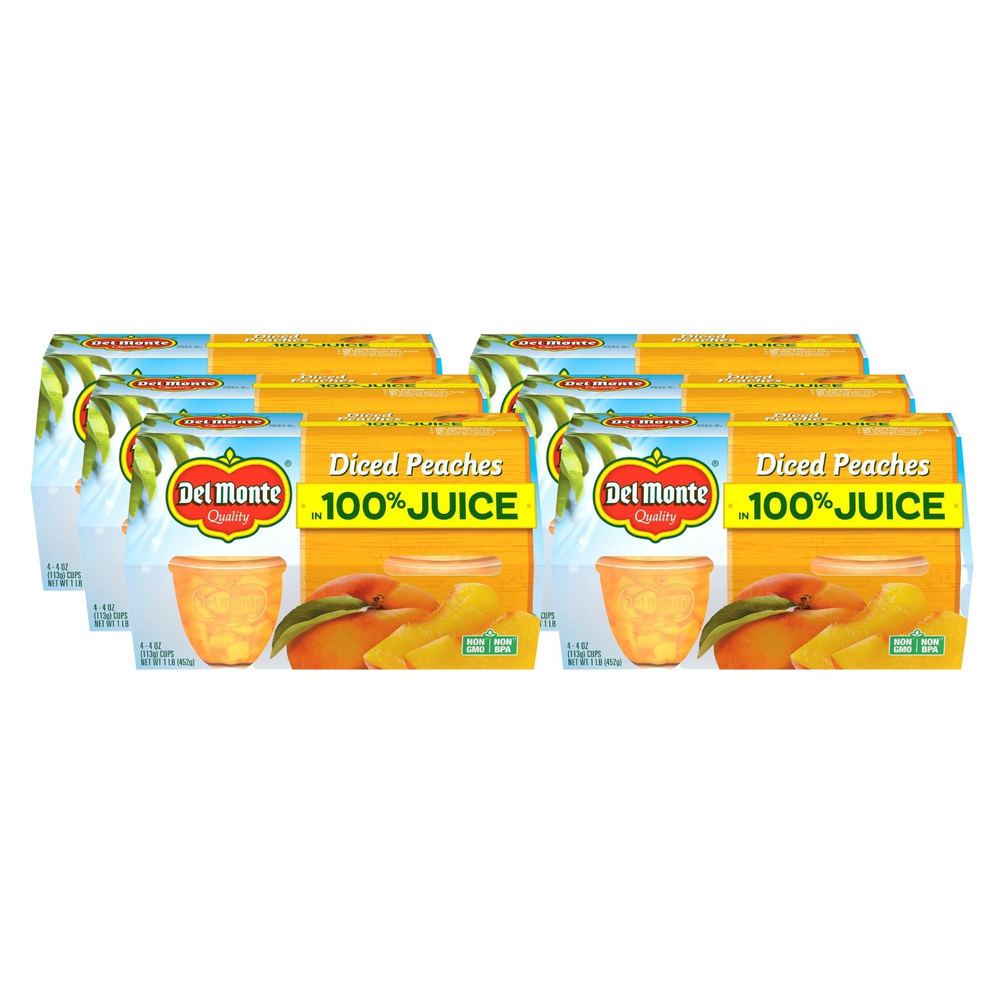(24 Cups) Del Monte Diced Peaches Fruit Cup Snacks, 100% Juice, 4 oz ...