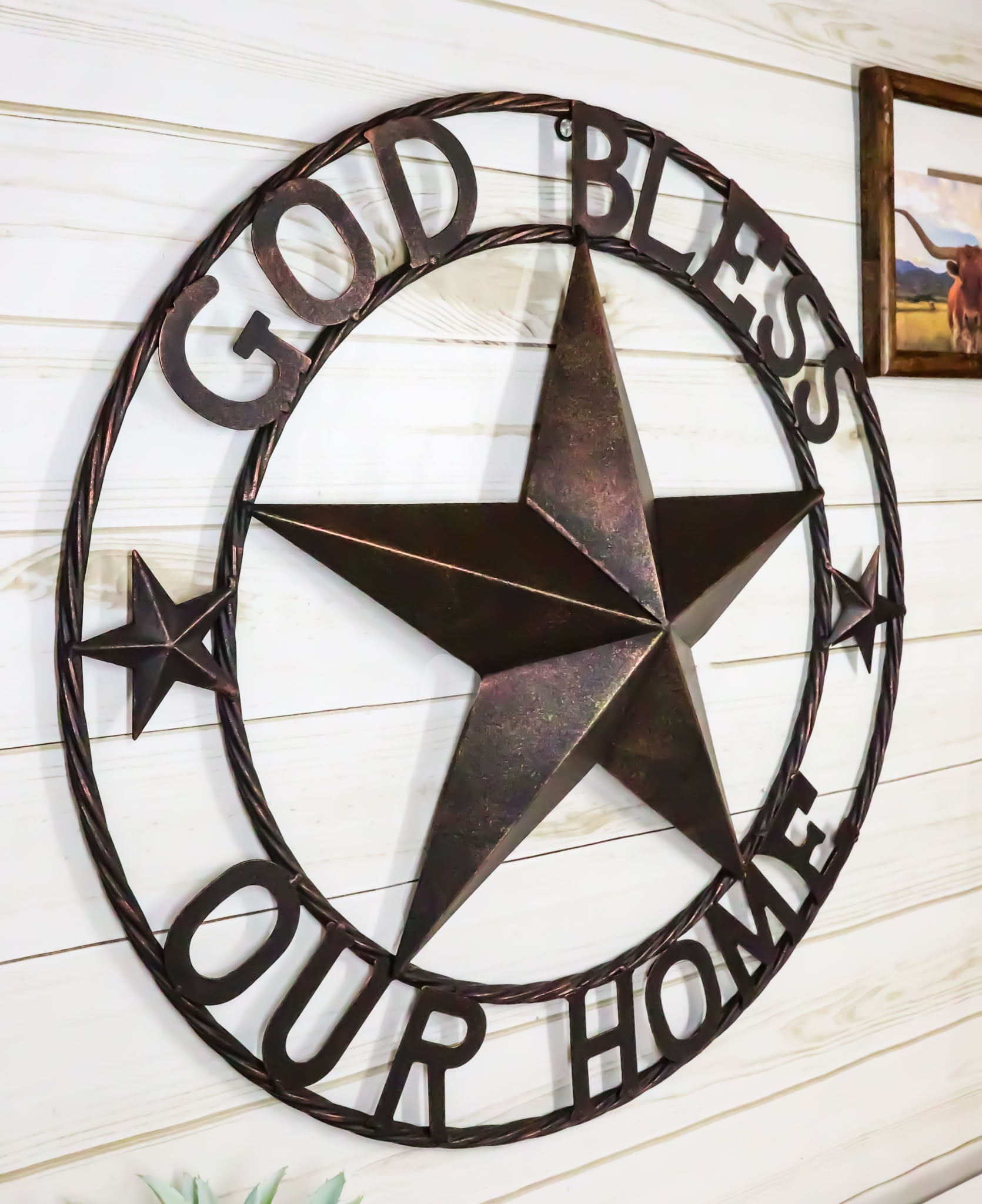 24"D Rustic Western Lone Star God Bless Our Home Metal Circle Wall ...