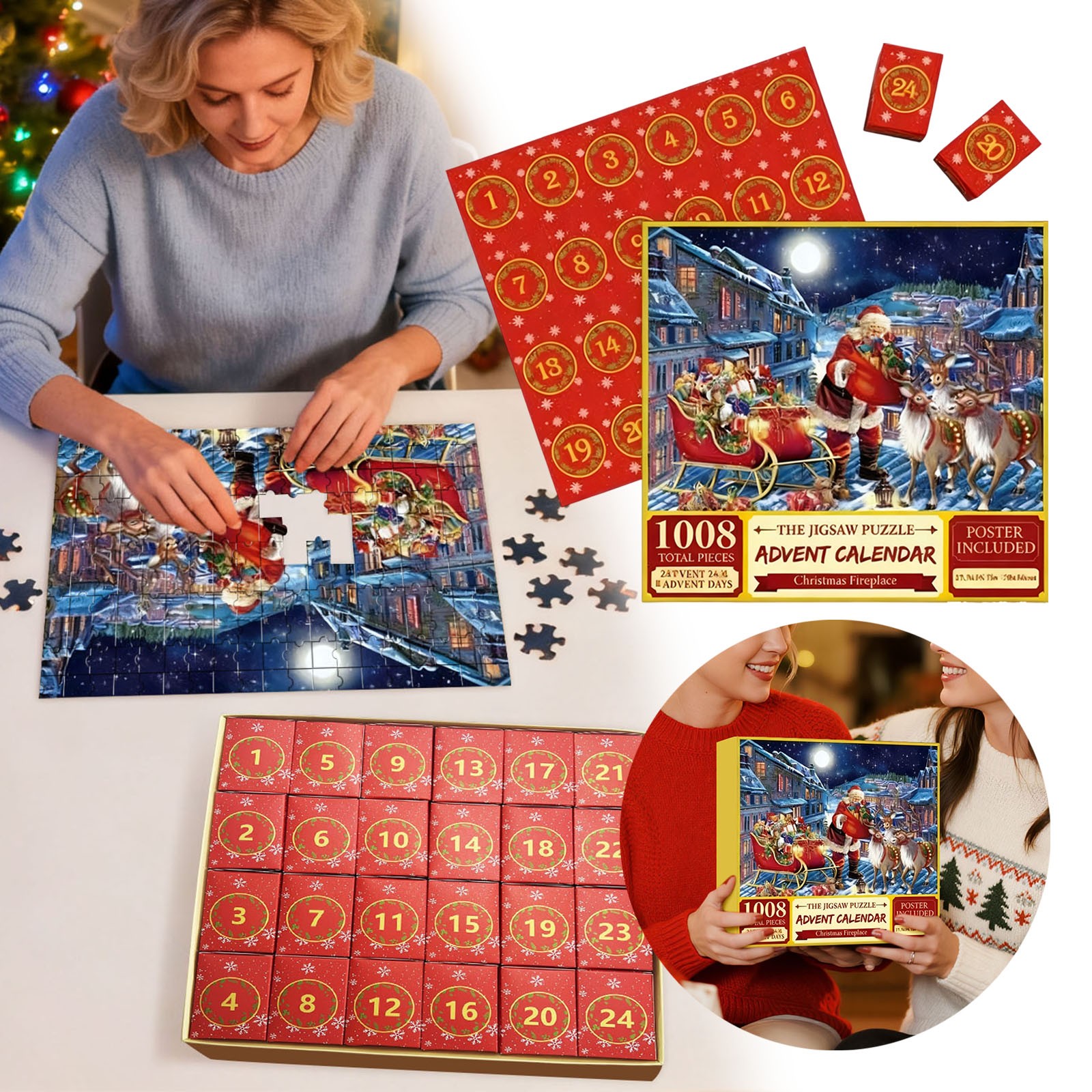 24 Day Christmas Advent Calendar Set With Santa Figures And Festive ...