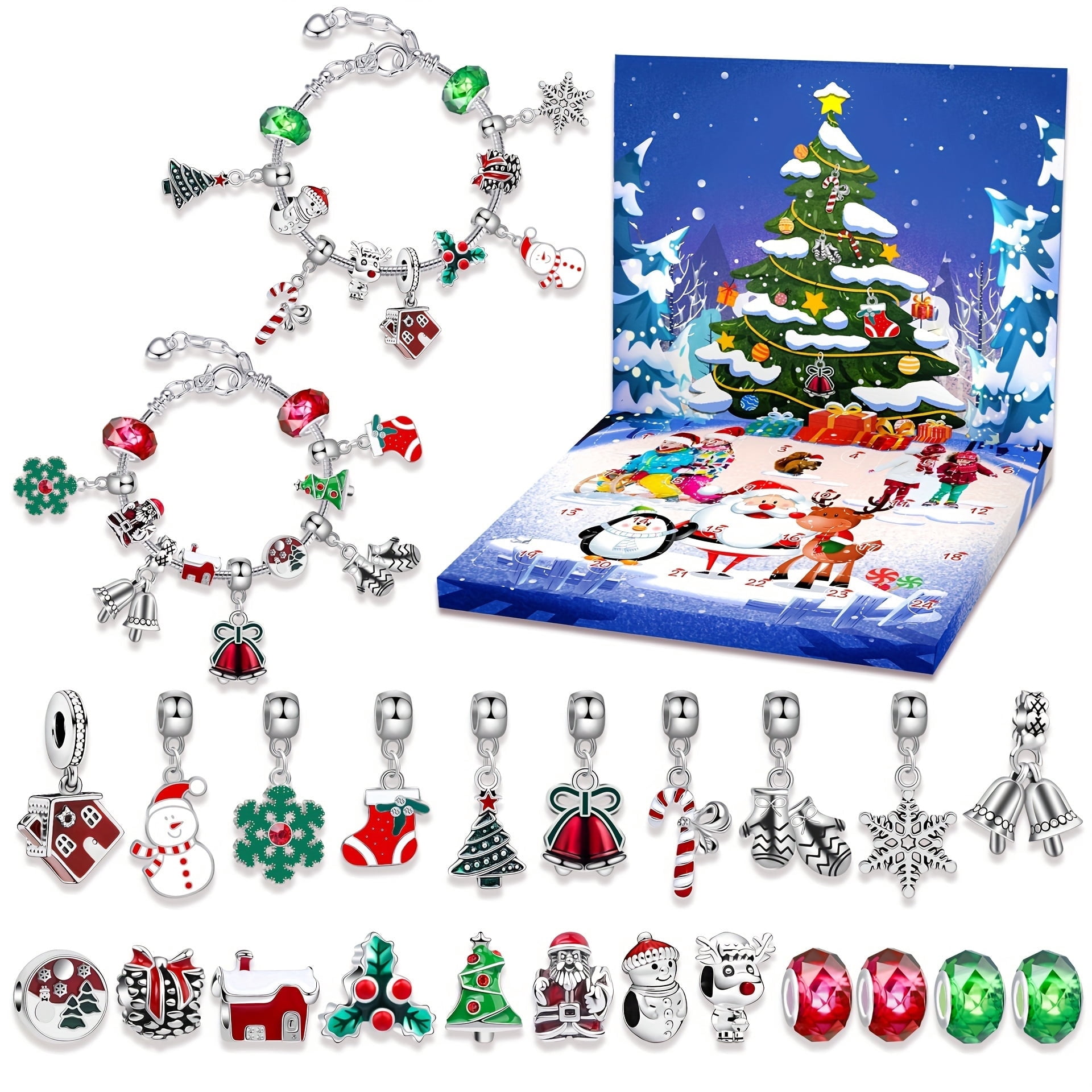 24-Day Christmas Countdown Advent Calendar - Surprise DIY Bracelet Kit ...