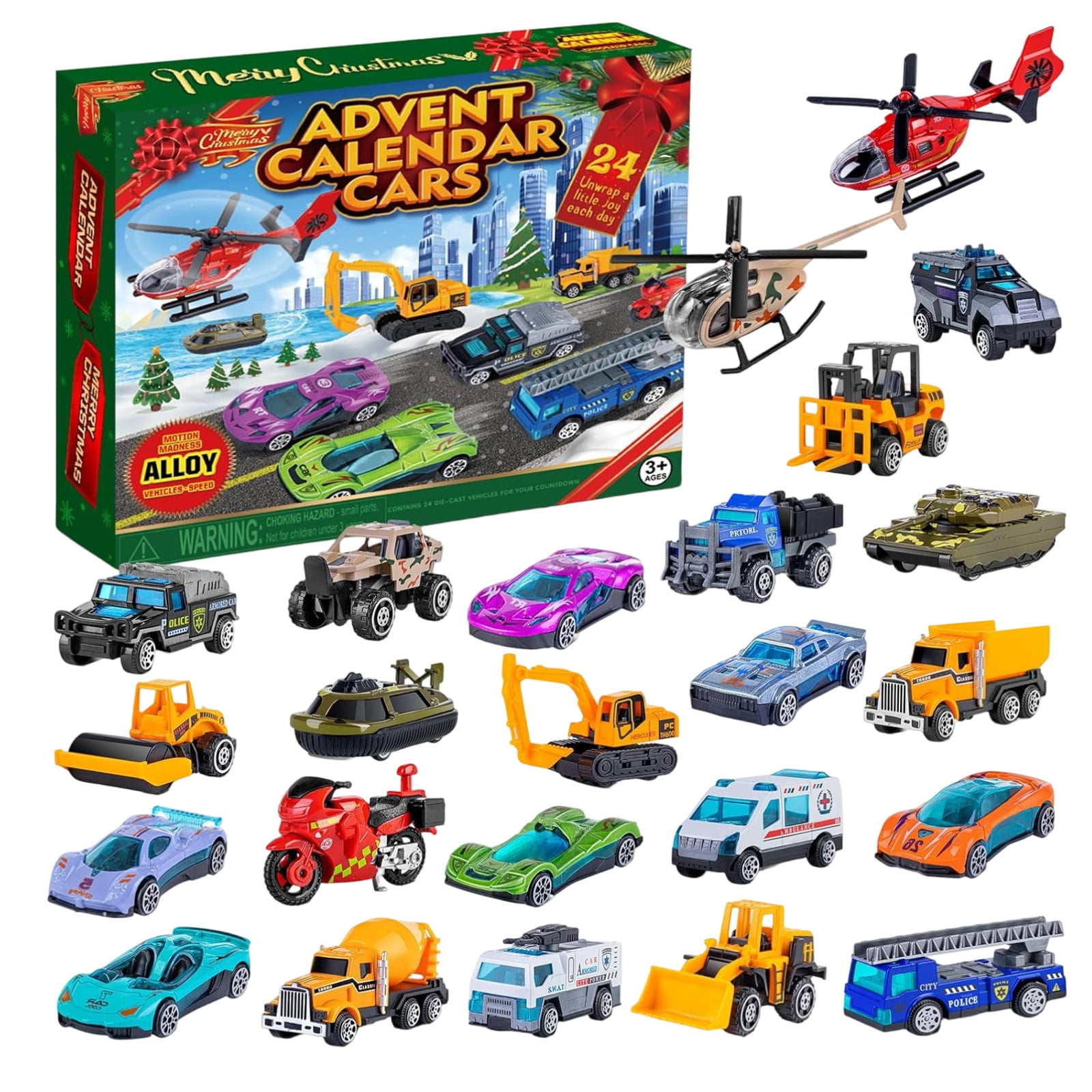 24 Days Alloy Cars Christmas Countdown Calendar for Toddler Boys Kids, 24pcs Play Die-Cast Toy ...
