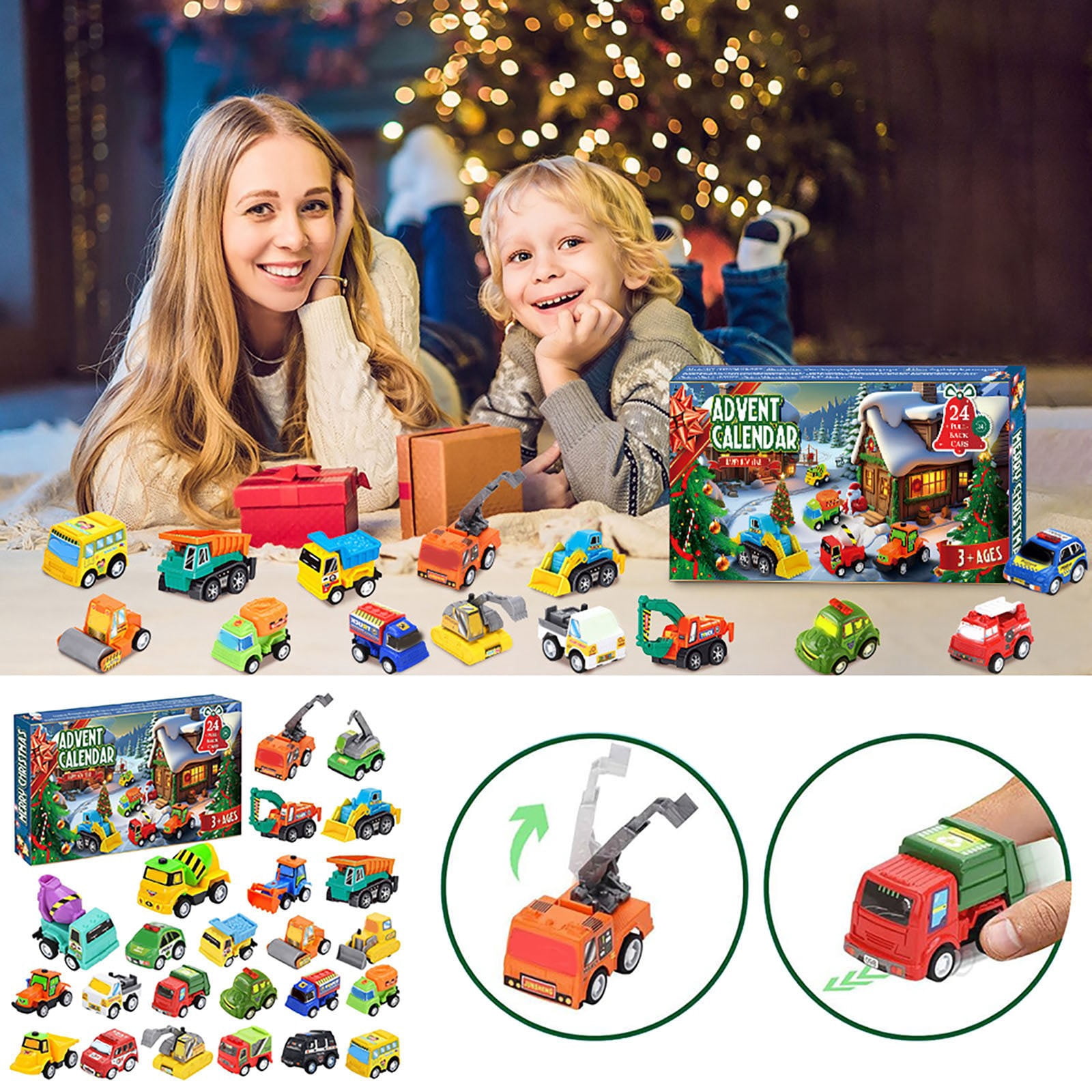 24 Days Christmas Countdown Calendar With Pull Back Toy Cars Advent ...
