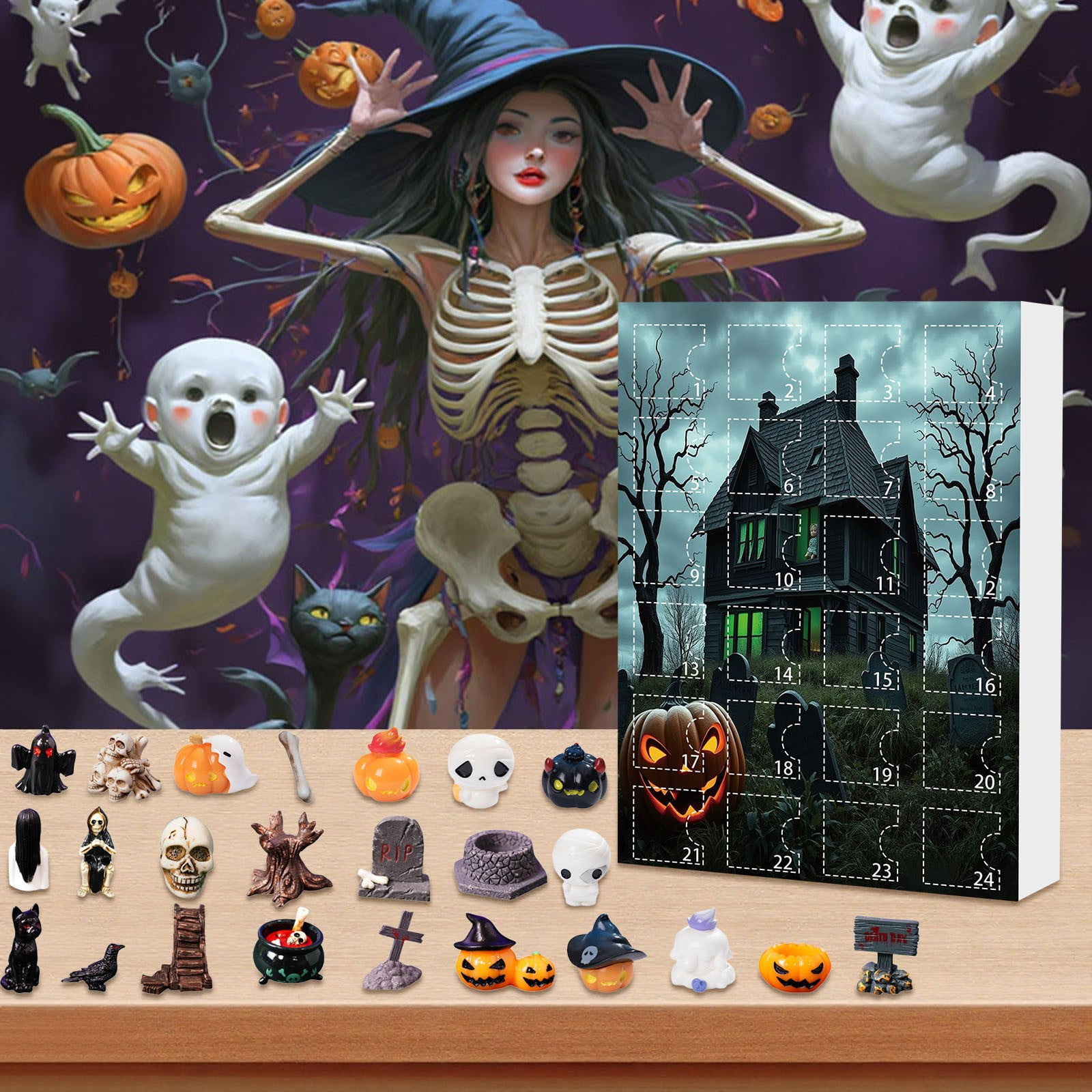 24 Days Halloween Countdown Box with Figurines, Halloween Advent ...