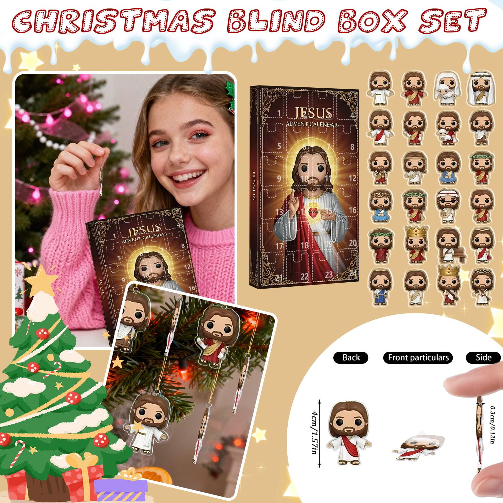 24 Days Jesus Advent Calendar, 24 Religious Character Acrylic Ornaments ...