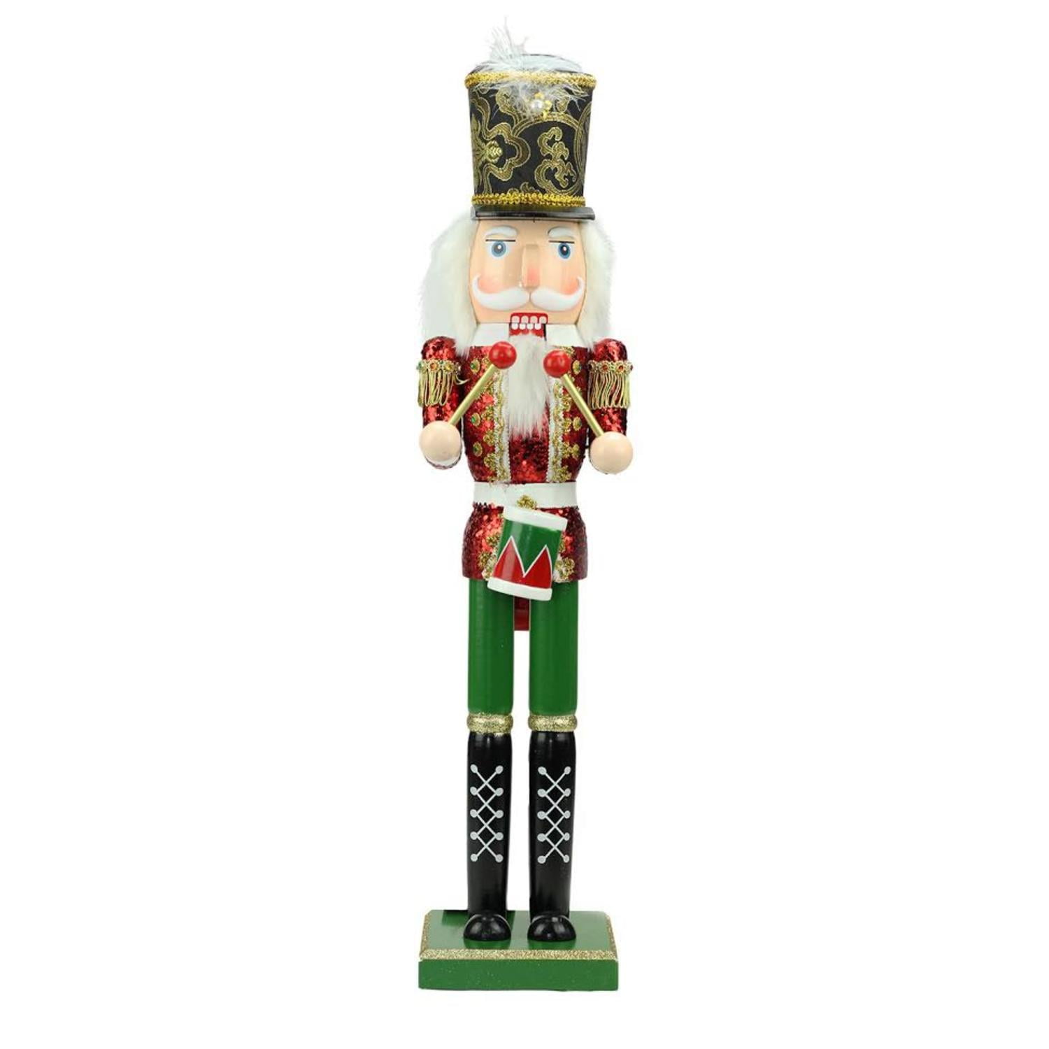 24" Decorative Red Green and Gold Wooden Christmas Nutcracker Drummer ...