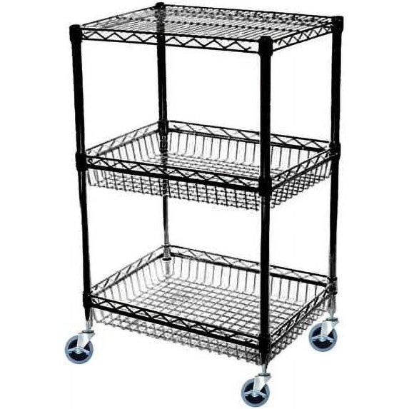 24" Deep x 36" Wide x 20" High 2 Tier Black Mobile Basket Unit 800lb ...
