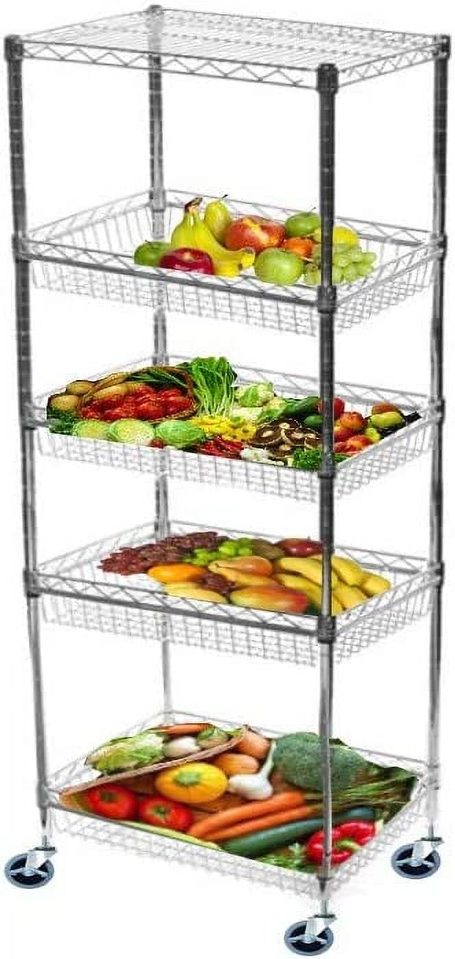 24" Deep x 36" Wide x 80" High 5 Tier Chrome Mobile Basket Unit 800lb ...