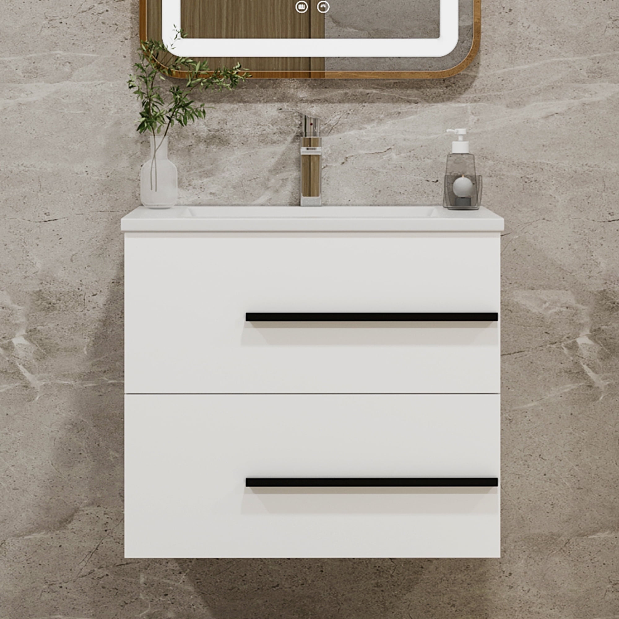 24" Designer Floating Bathroom Vanity with Sink, Fluted Drawers ...