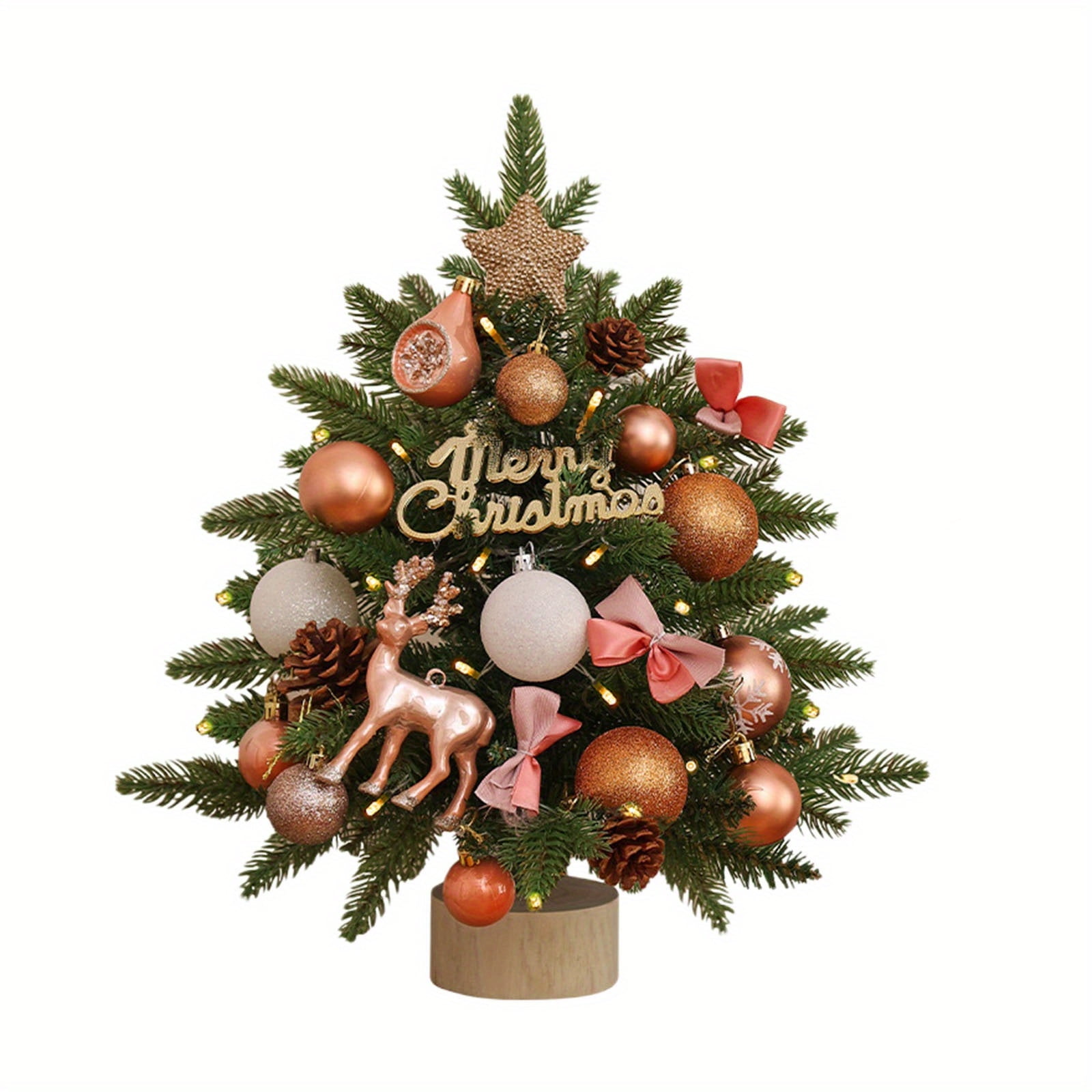 24" Desktop Christmas Tree with Wooden Base - Tabletop Artificial Tree ...