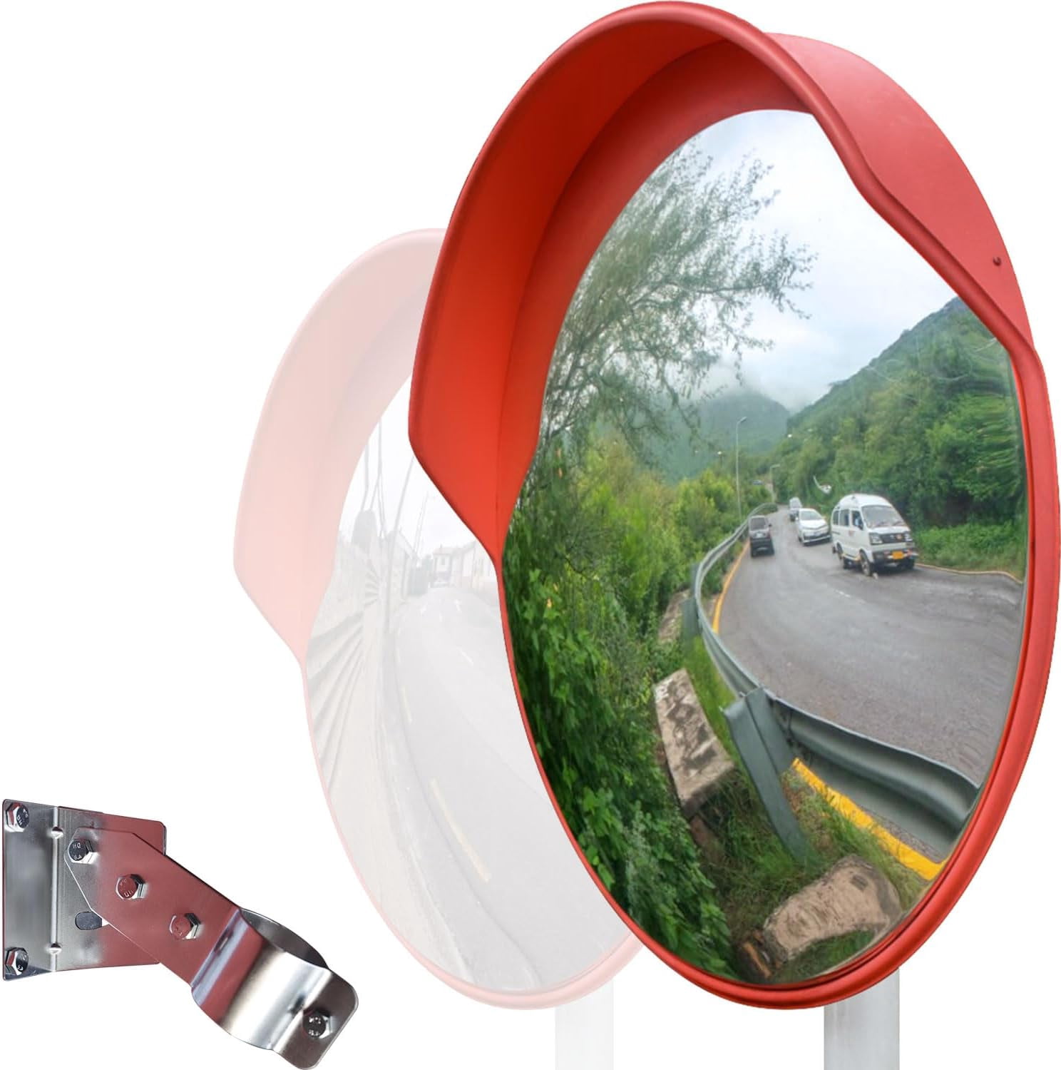 24" Diameter Pole-mounted Traffic Safety Convex Mirror, Anti-theft ...