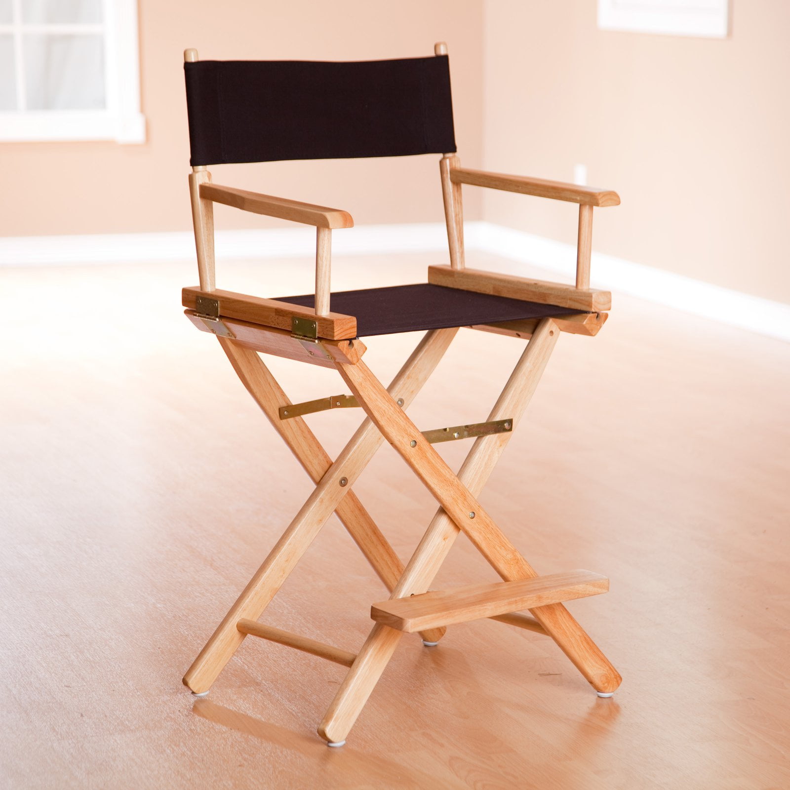 24" Tall Folding Director's Chair with Arms, Black Frame-Black Canvas ...