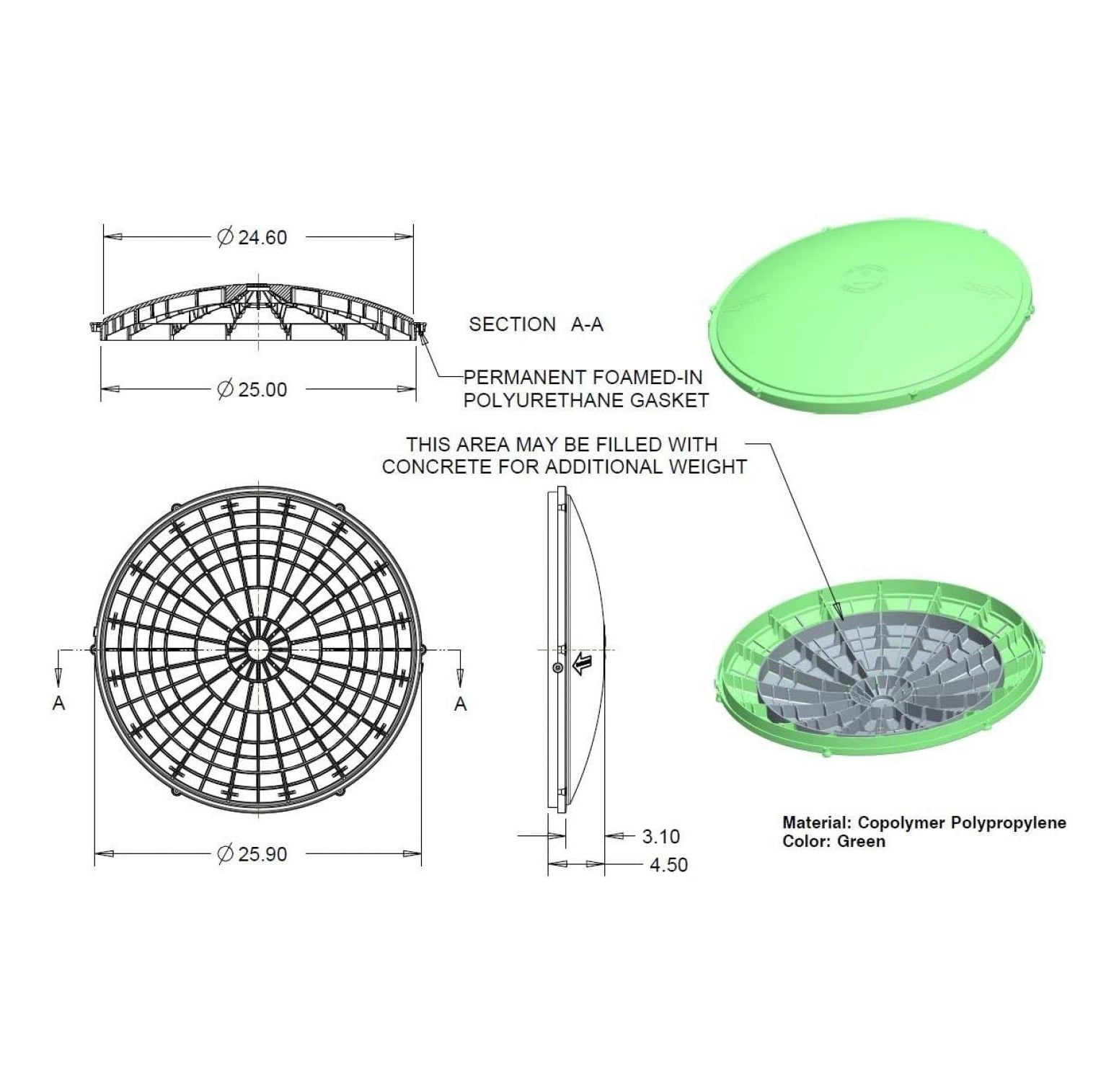 24" Domed Septic Lid for Risers - Walmart.com