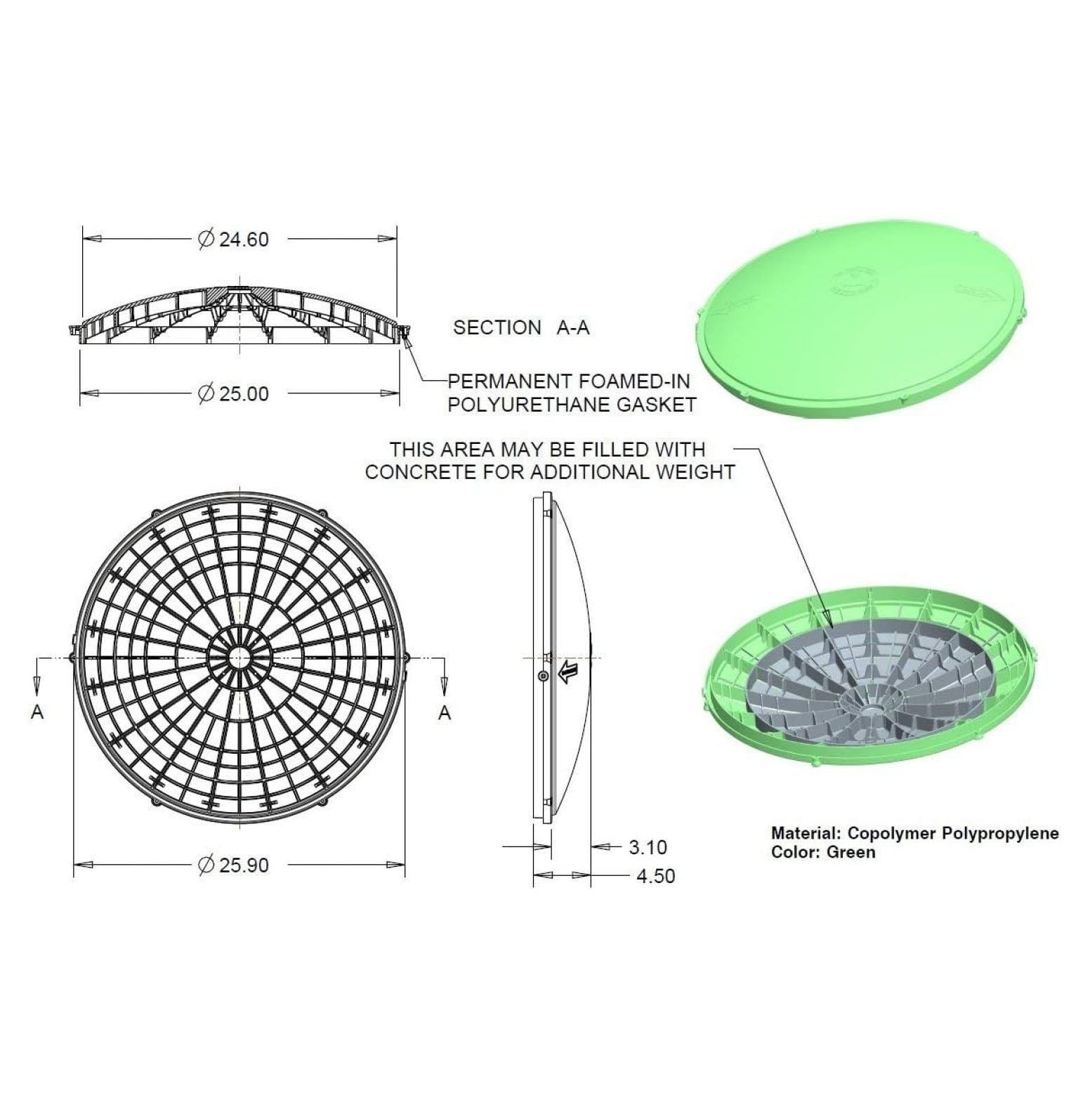 24" Domed Septic Lid for Risers - Walmart.com
