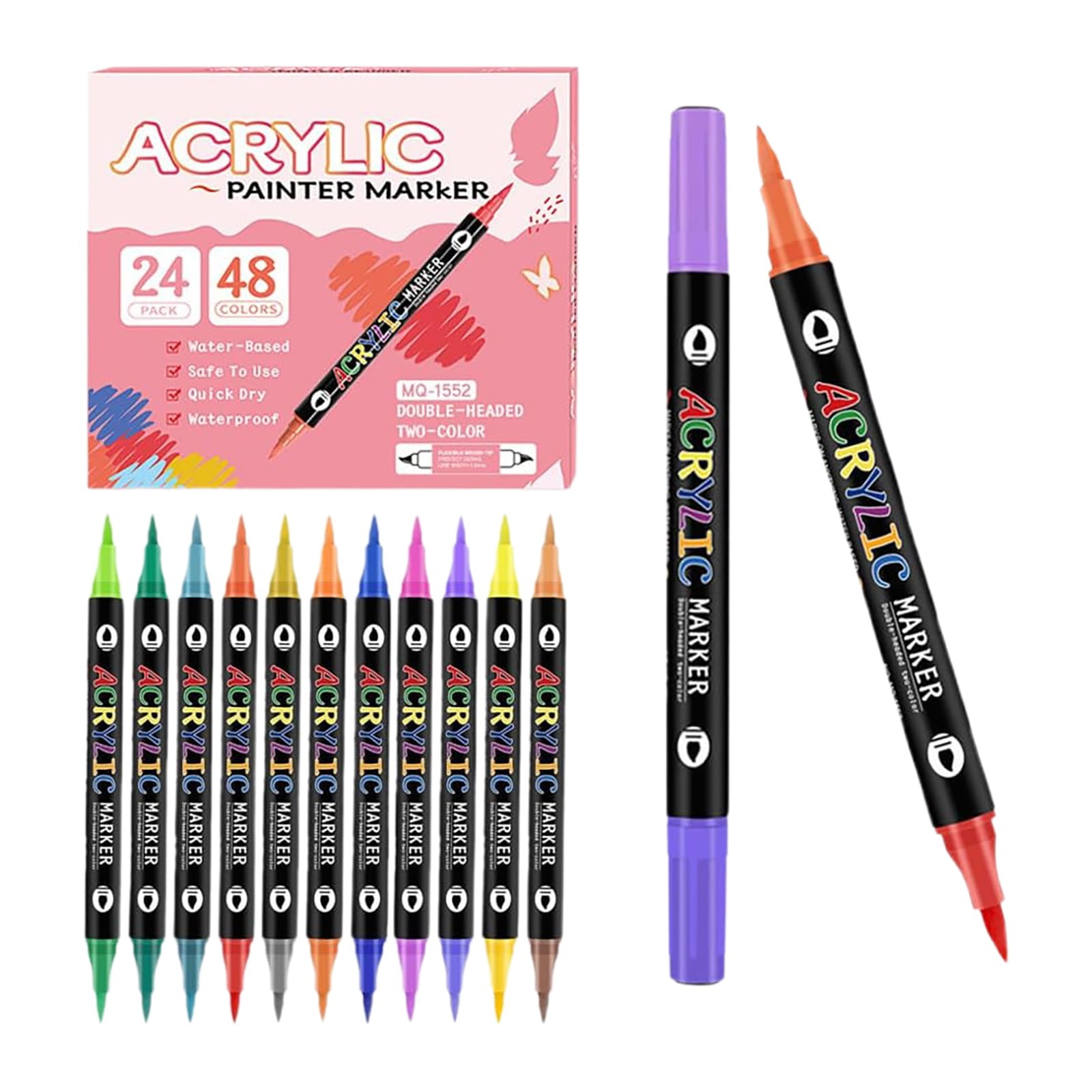 24 Double Headed Dual Color Acrylic Markers - Ink Pens - Black ...