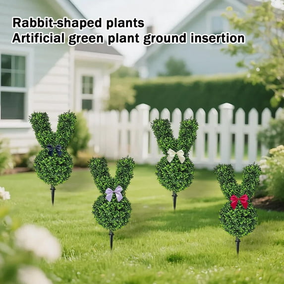 24" Easter Bunny Garden Decorations, Artificial Boxwood Rabbit Topiary ...