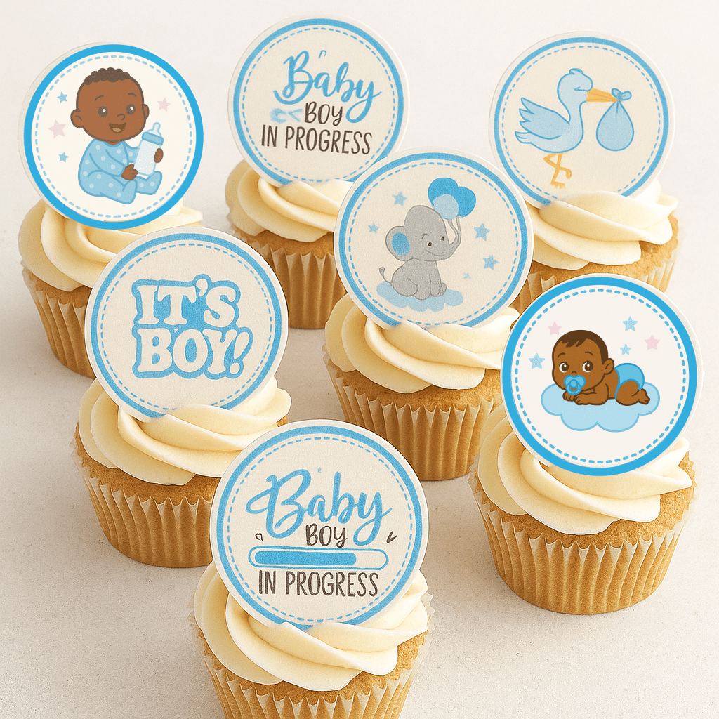 24 Edible Baby Shower Cupcake Toppers – It’s a Boy Theme – African ...
