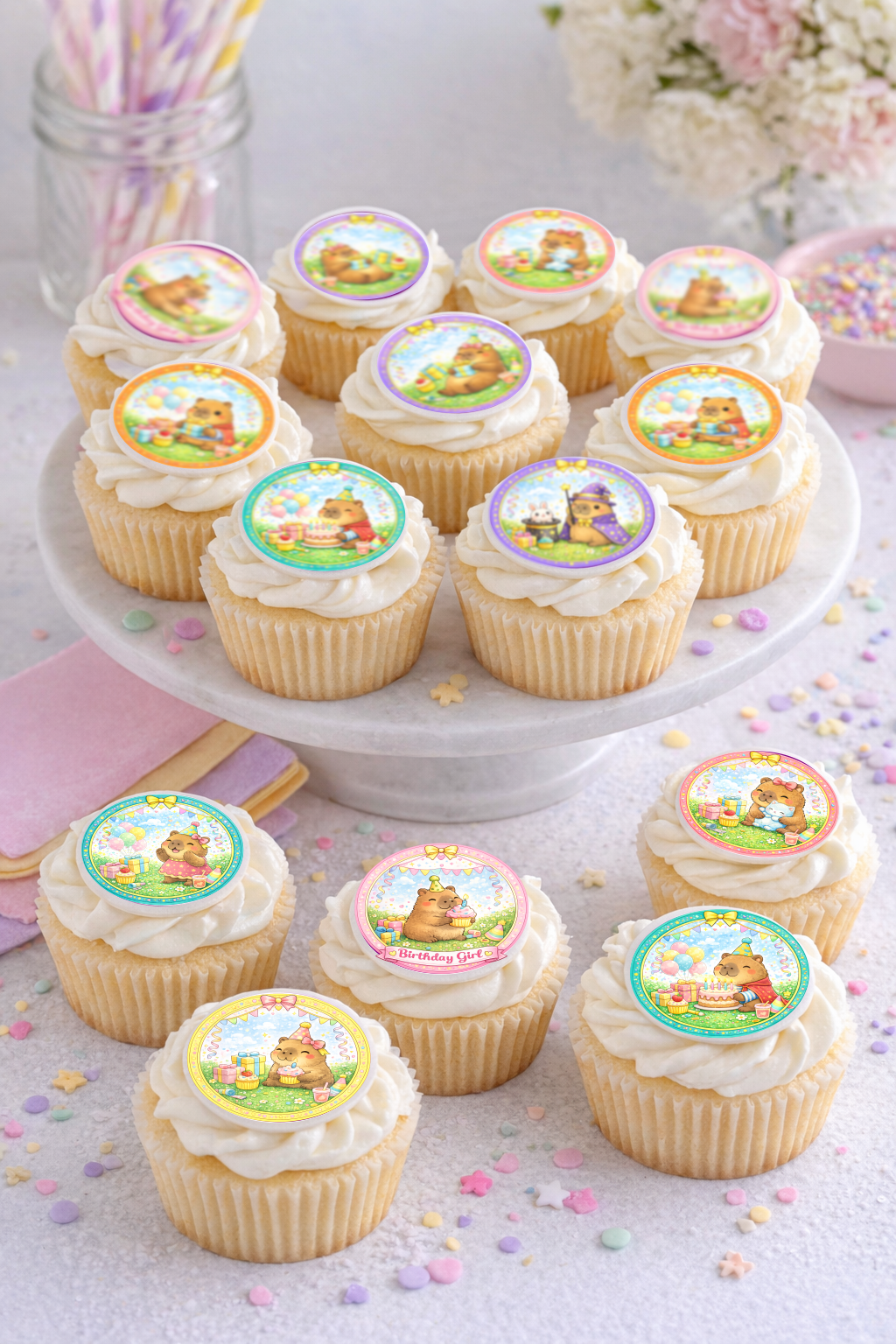 24 Edible Capybara Cupcake Toppers | Edible Girls Capybara Party Decor ...