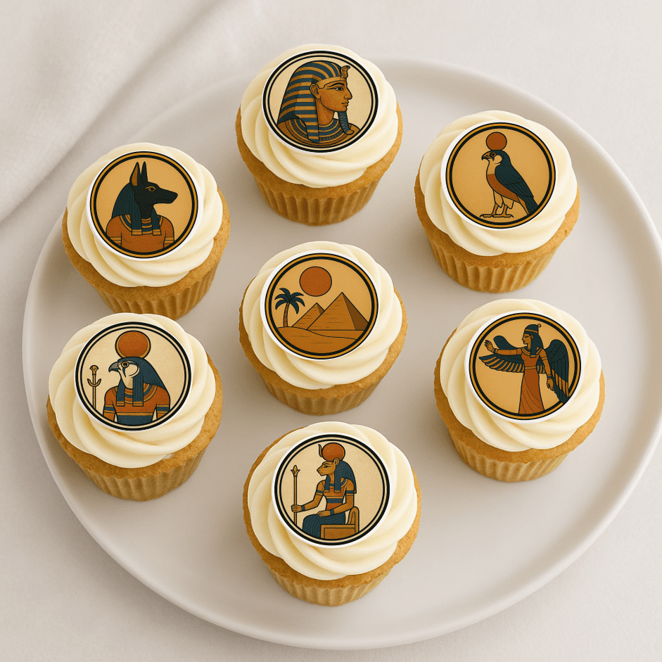 24 Edible Egyptian Cupcake Toppers – Pharaoh, Anubis, Eye of Horus ...