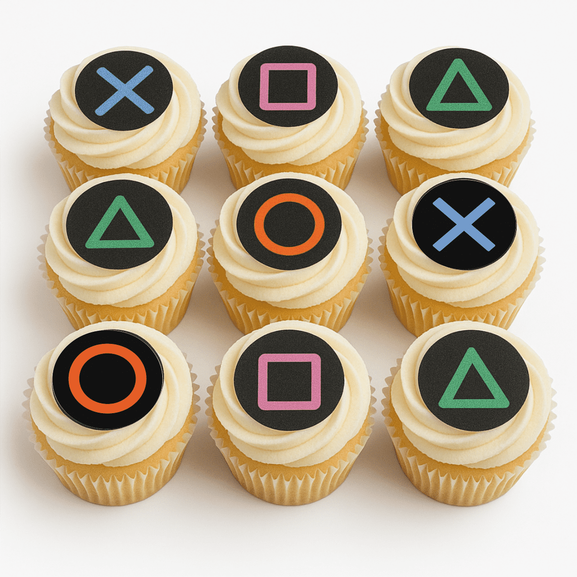24 Edible Gamer Button Cupcake Toppers – Video Game Controller Symbols ...