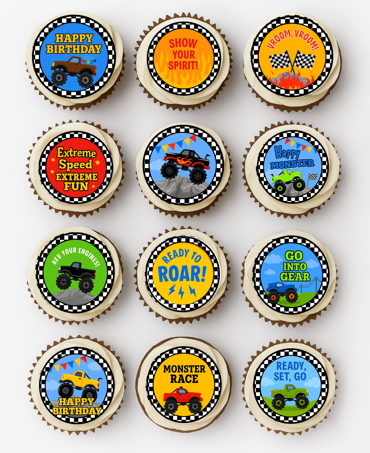 24 Edible Monster Truck Cupcake Toppers – Truck Birthday Decorations ...