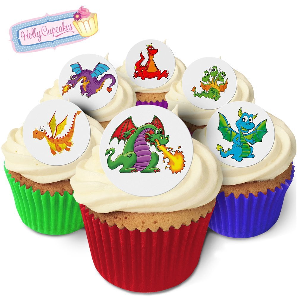 24 Edible Pre-Cut Wafer Round Cake Toppers: Dragons - Walmart.com