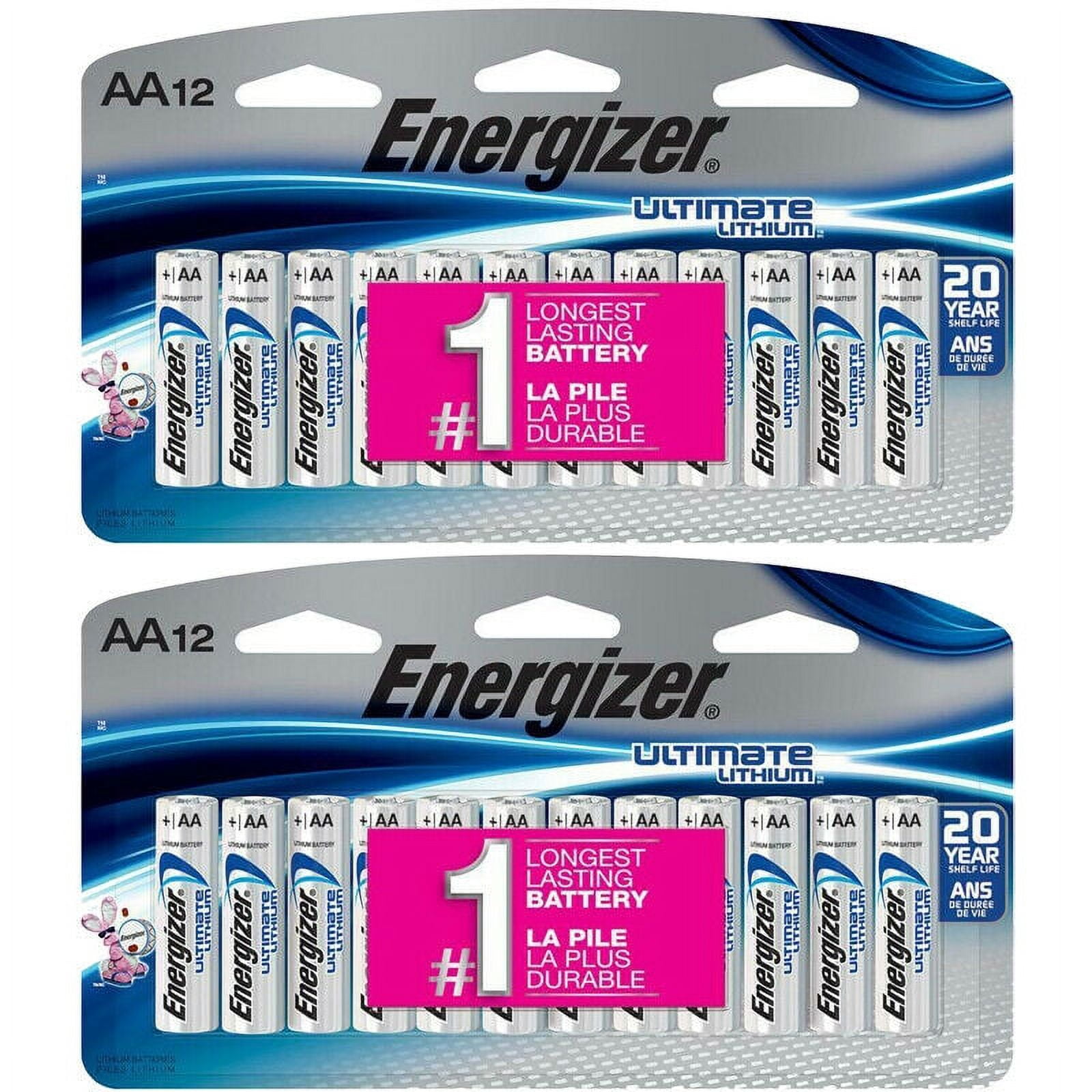 24 Energizer AA Ultimate Lithium (2 x 12 Pk) Batteries, L91BP FRESH ...