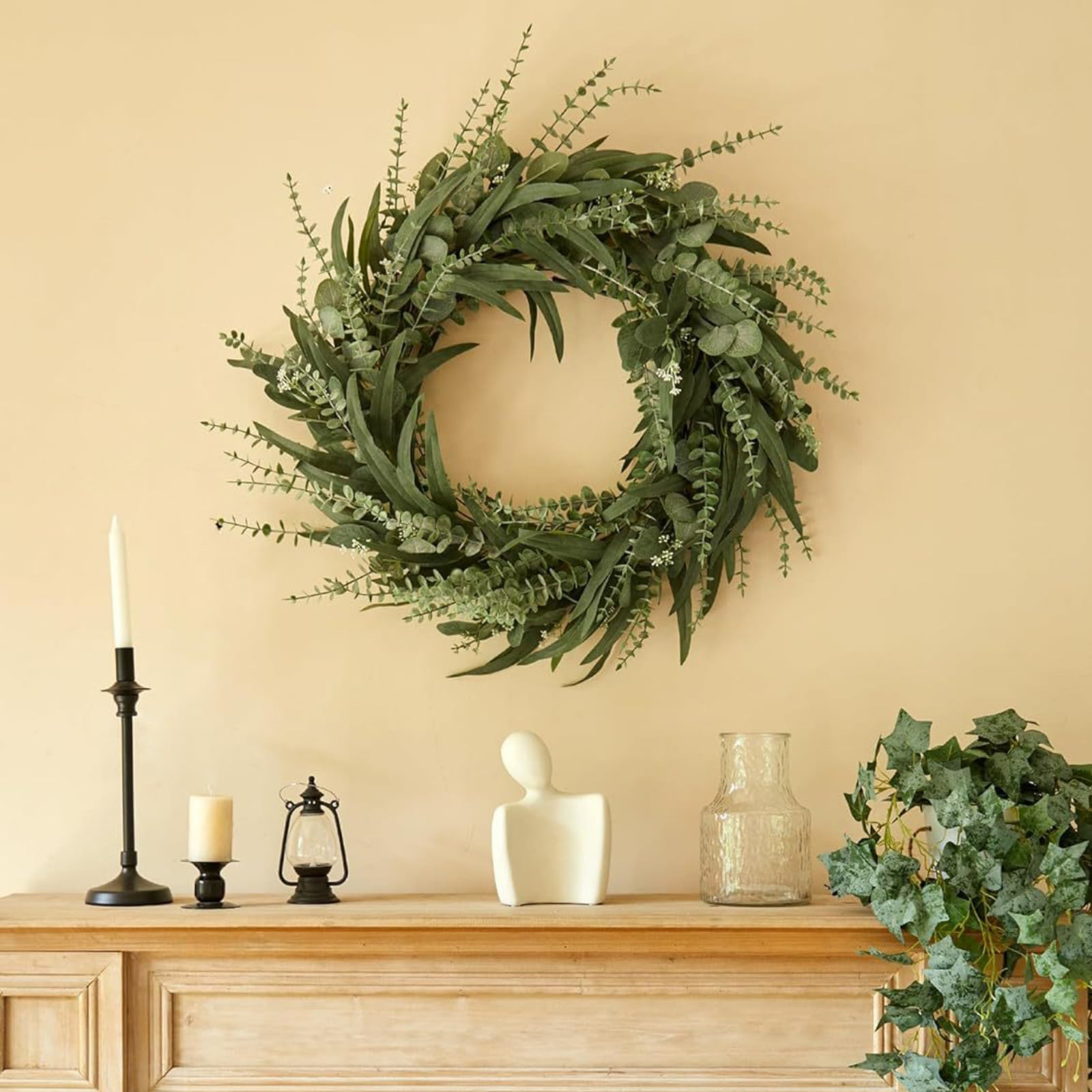 24" Eucalyptus Wreath for Front Door - Large Artificial Greenery ...