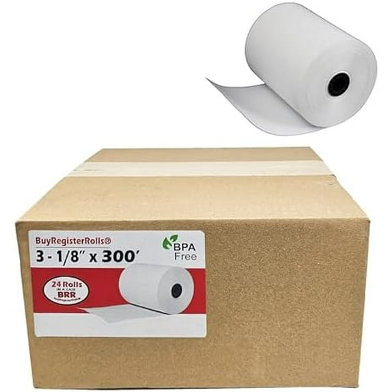 (24 Extra Large Rolls) 3 1/8 x 300 Thermal Paper Receipt Rolls fits all ...
