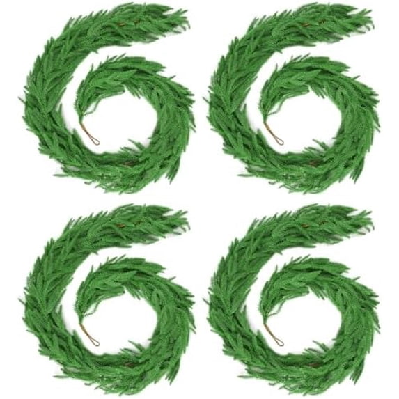 24 FT (4 * 6FT) Christmas Norfolk Pine Garland, Real Touch Dense Faux ...