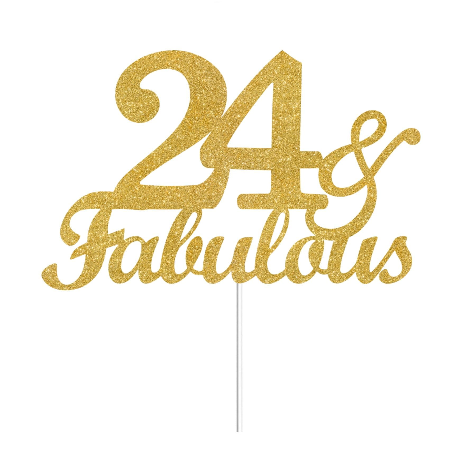 24 & FabulousITSC Cake Toppers Gold Glitter, Happy 24th Birthday Cake ...