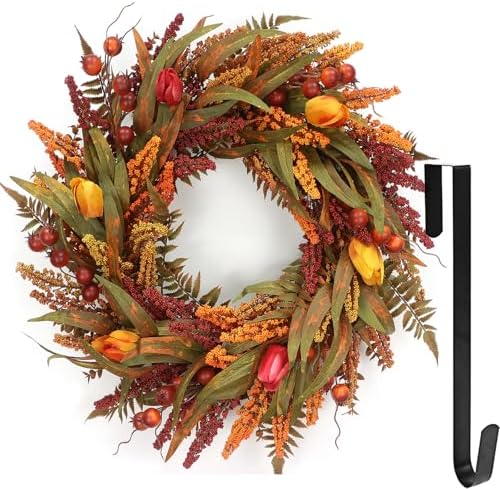 24’’ Fall Wreath - Fall Wreaths for Front Door with Foliage, Berry ...