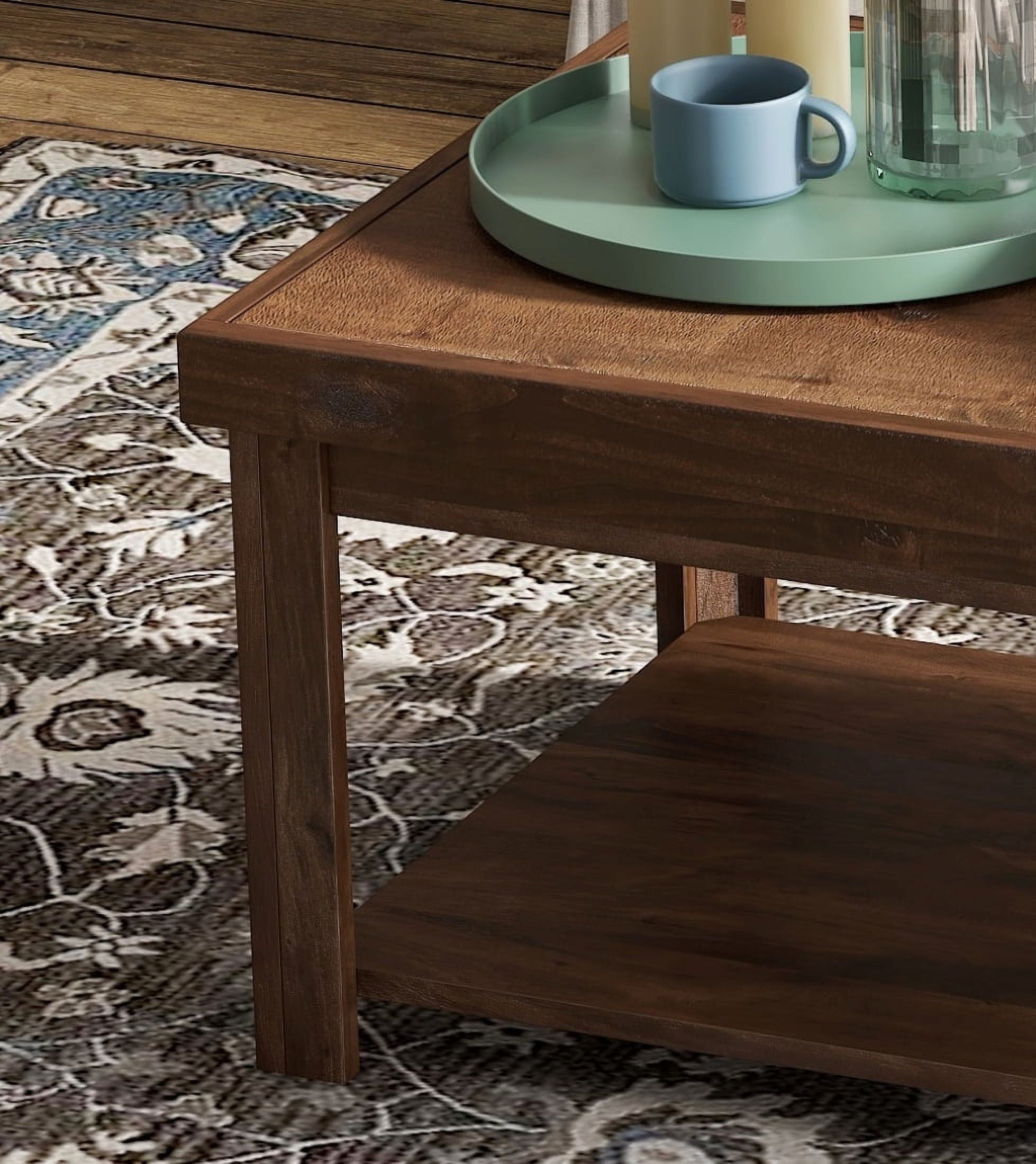24" Farmhouse Side Table with Storage Shelf, Square Cocktail Table with ...