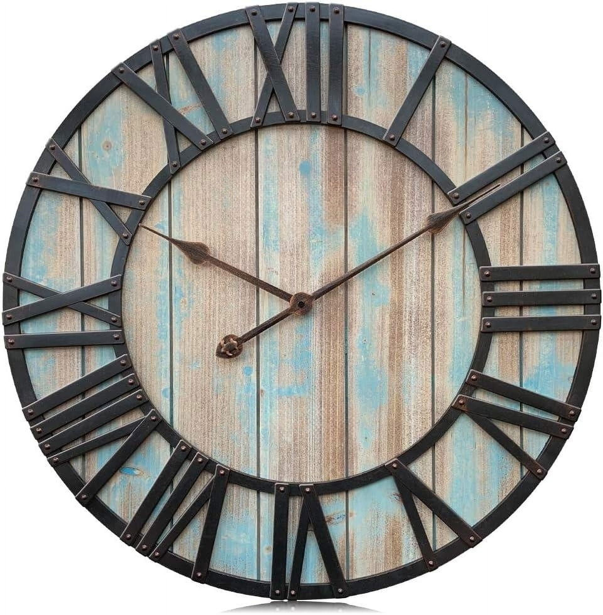 24" Farmhouse Wood Wall Clock Rustic Vintage 3D Roman Numeral Battery ...