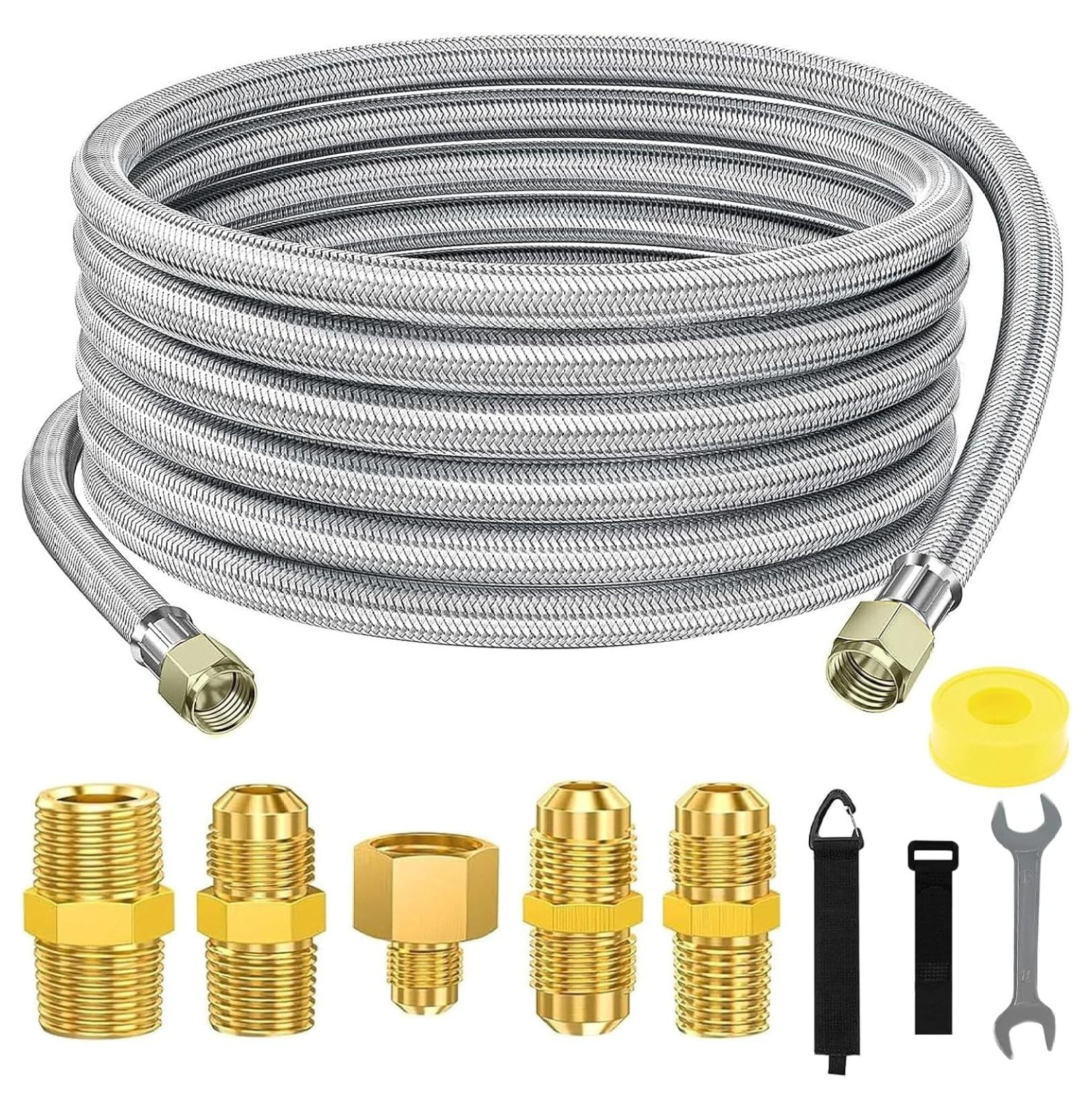 24 Feet High Pressure Braided Stainless Propane Hose Extension with 3/8 ...