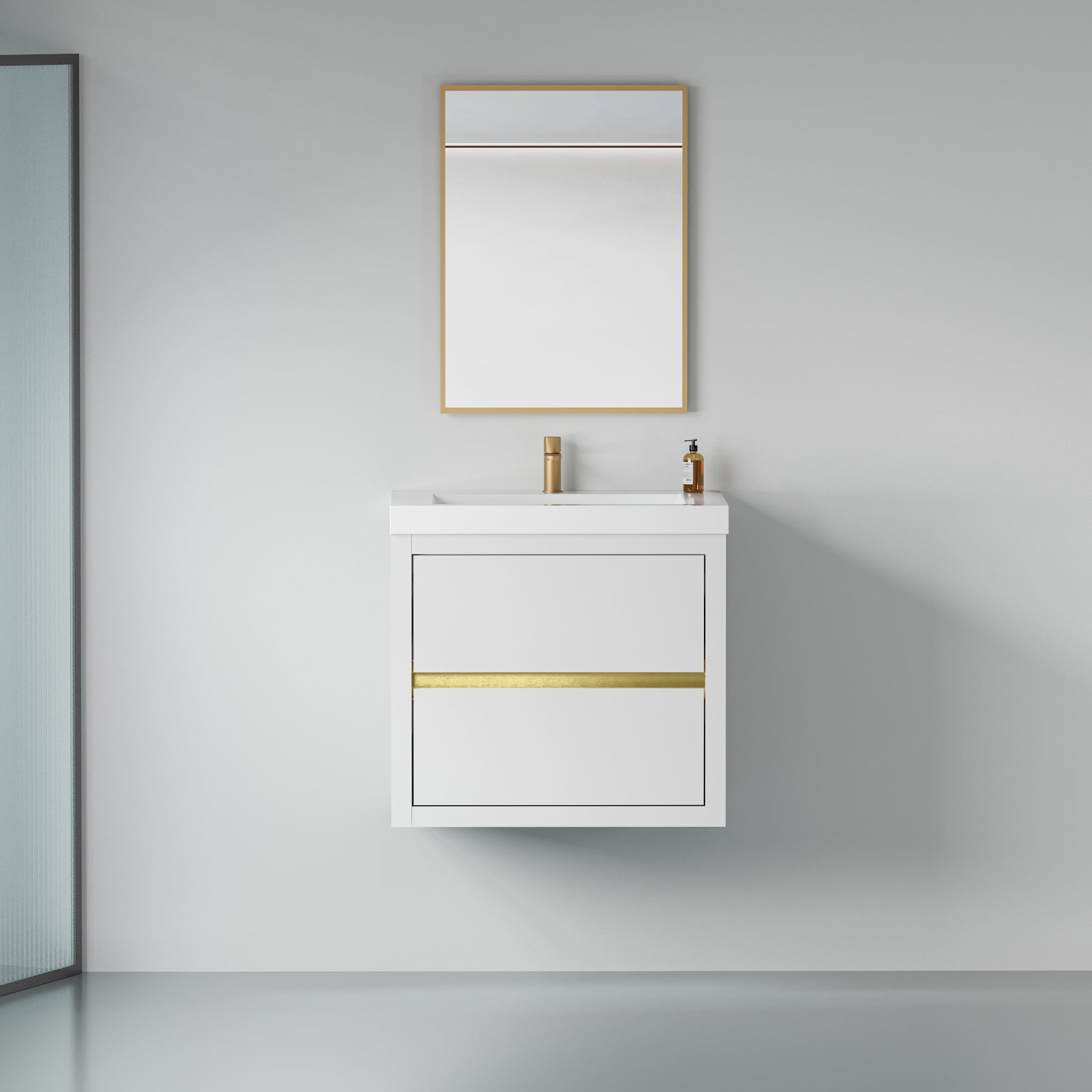 24" Floating Bathroom Vanity with Stone Resin Sink Countertop & 2 Quiet ...