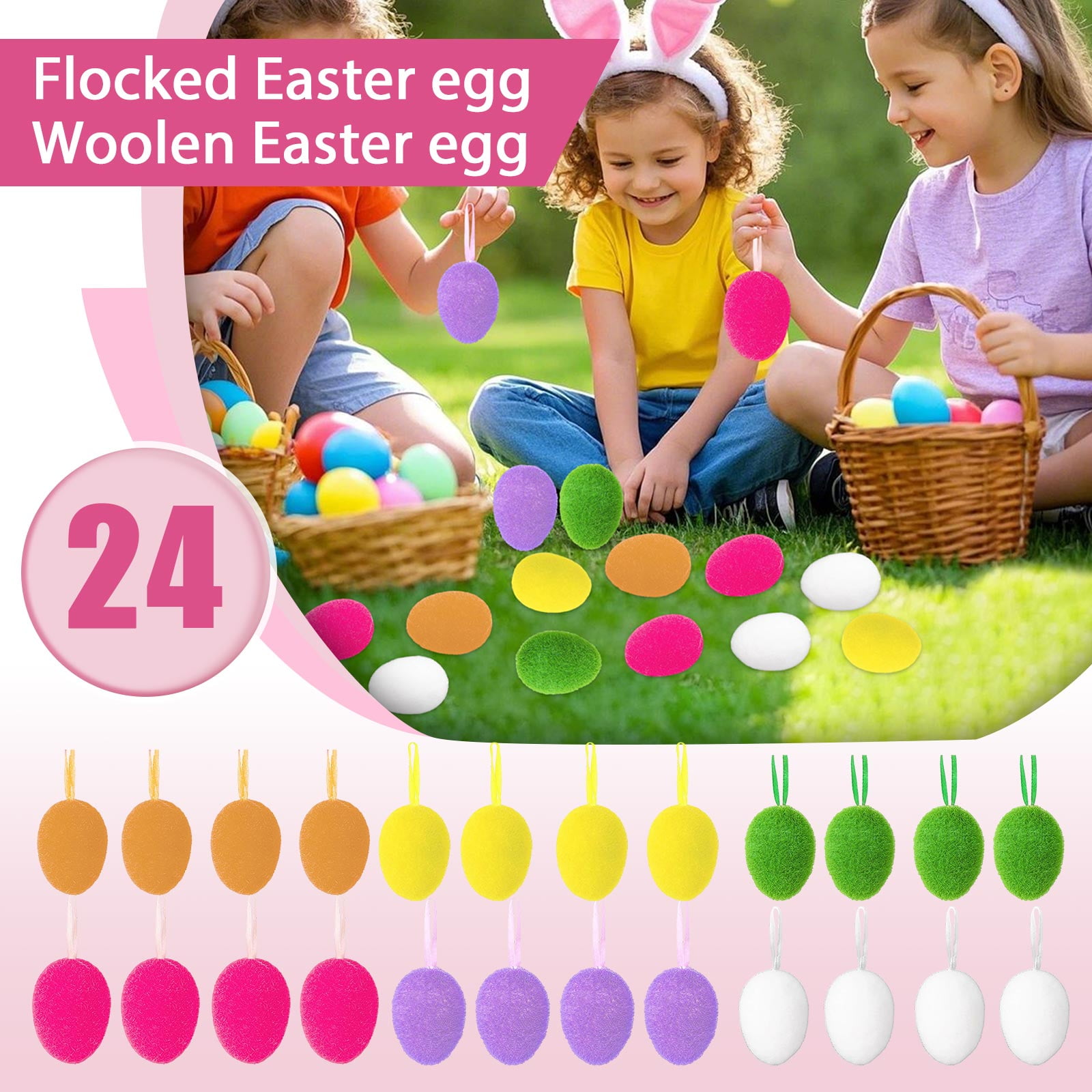 24 Flocked Easter Eggs Woolen Easter Eggs Filled With Foam Stuffing In ...