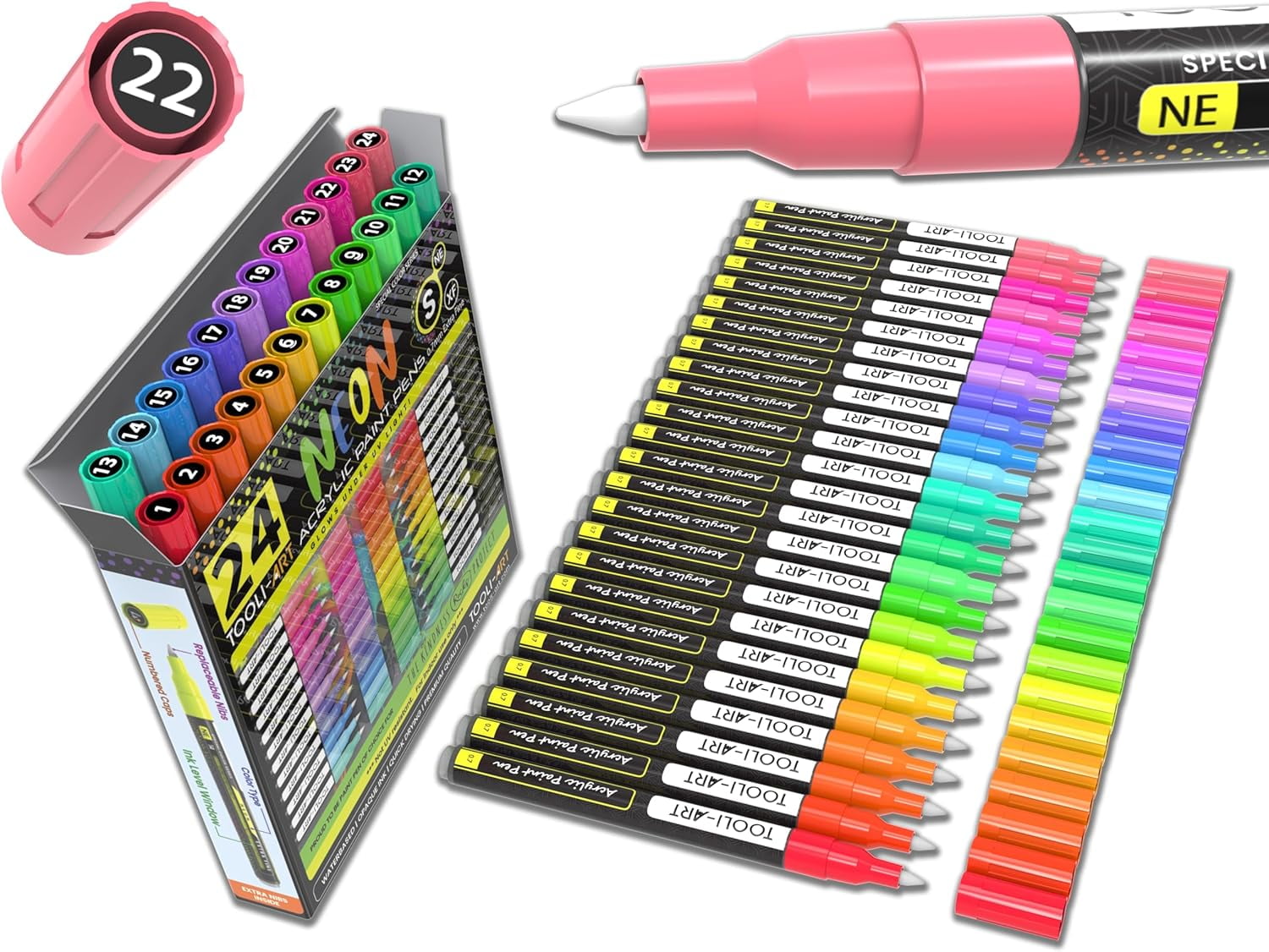 24 Fluorescent Paint Pens Special Color Series Markers Set 0.7mm Extra ...
