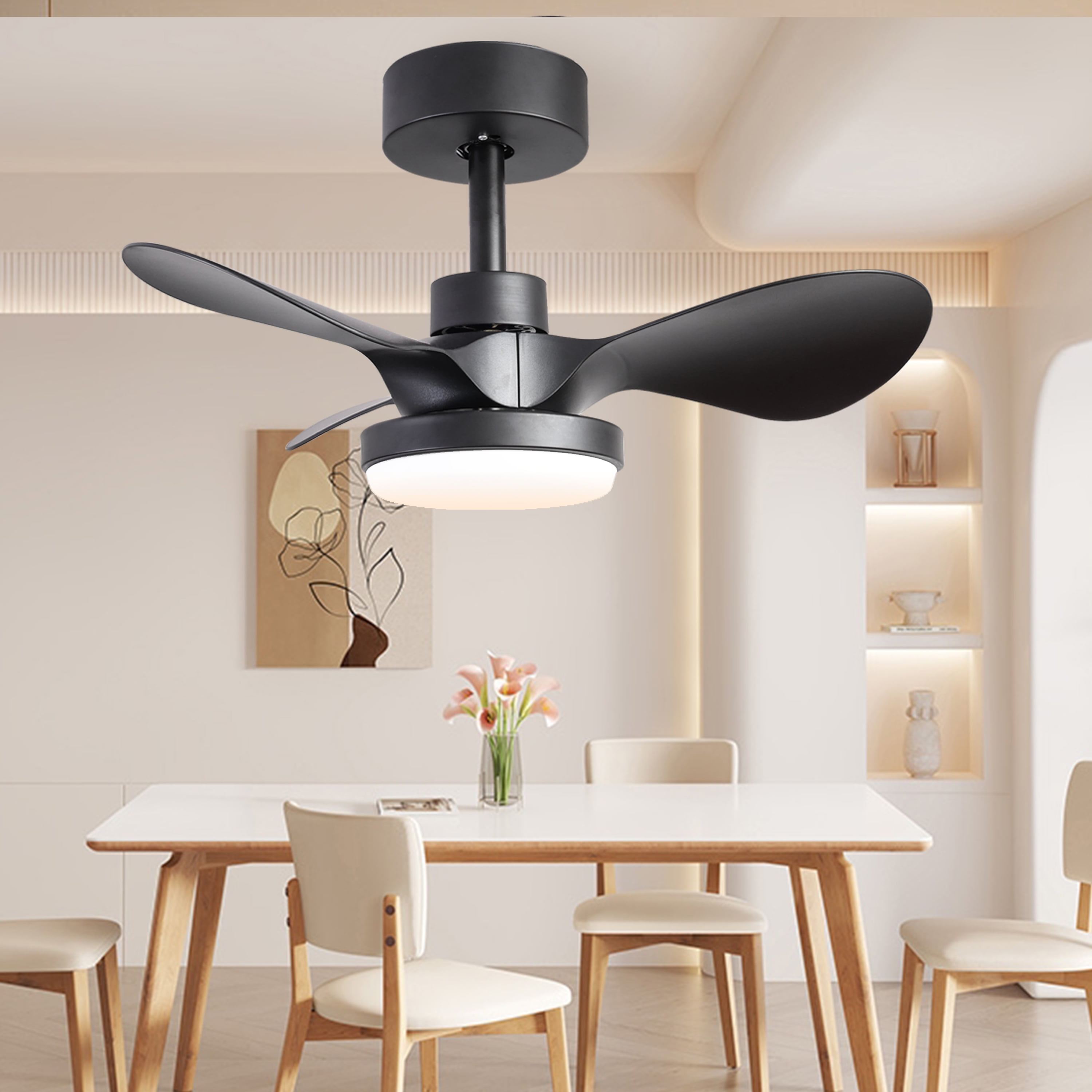 24" Flush Mount Ceiling Fan with Light, Dimmable, Small and Quiet ...