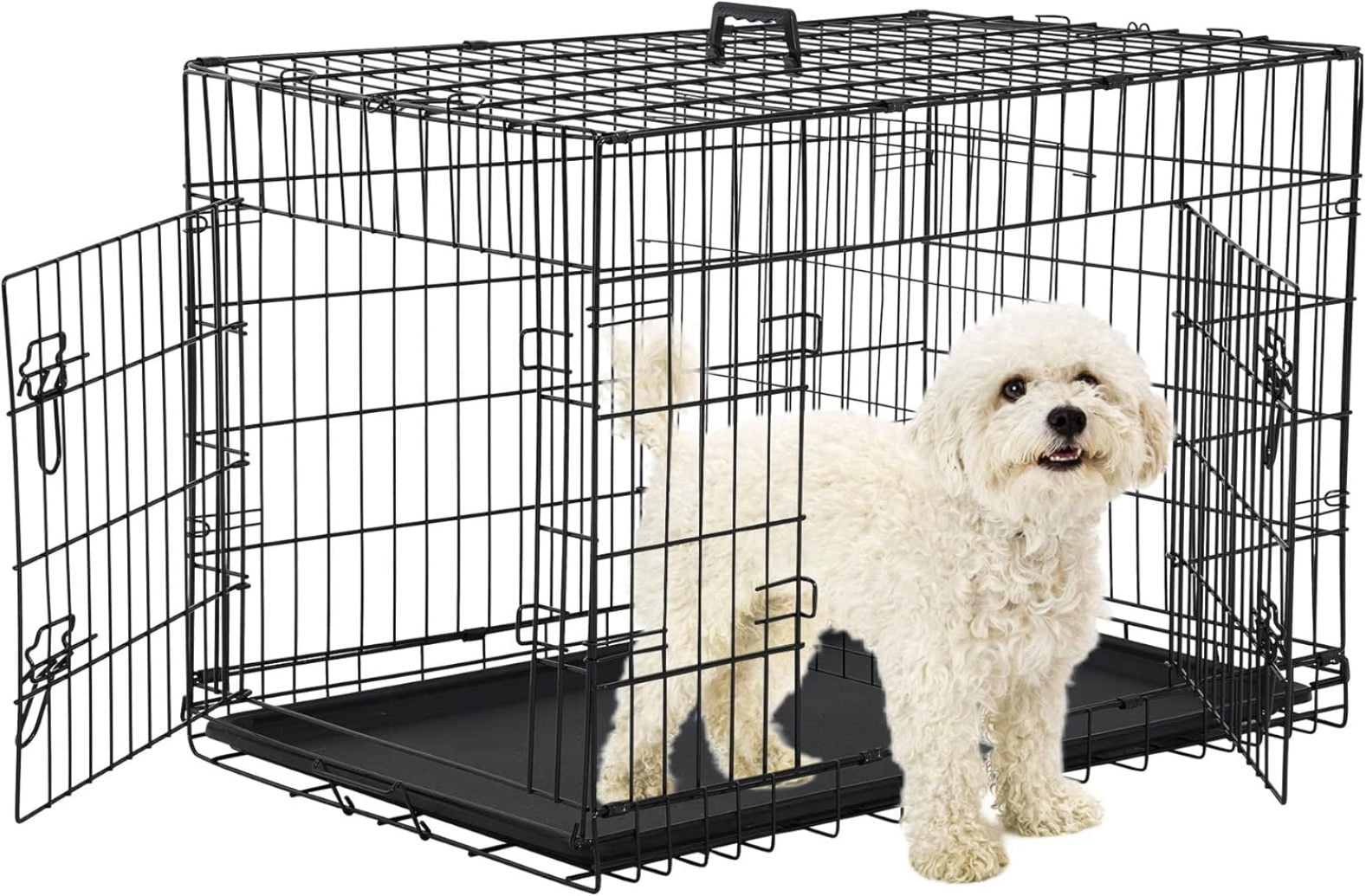 24'' Foldable Metal Wire Dog Crate Double Door, Folding Portable Dog ...