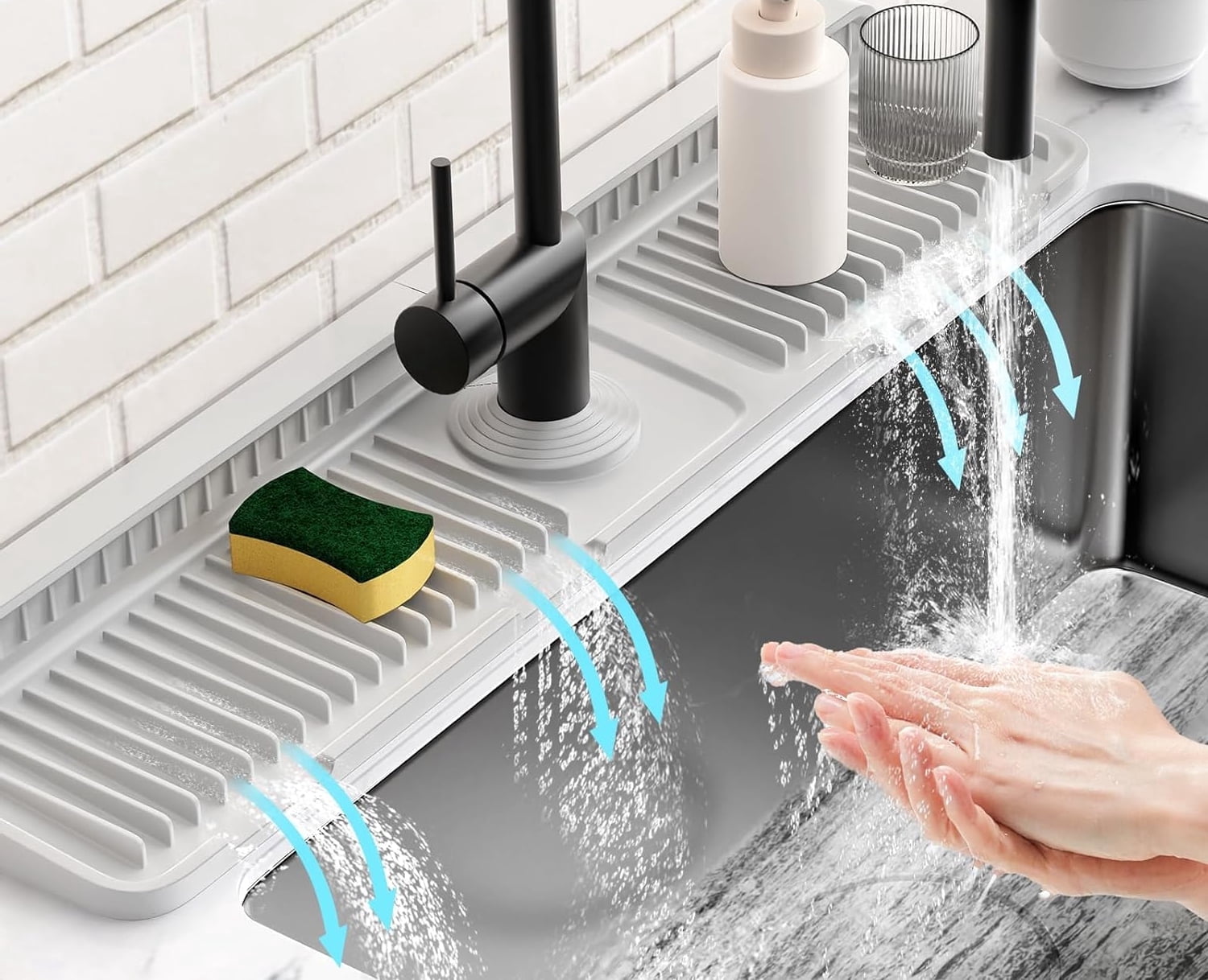 24'' Folding Faucet Mat for Kitchen Sink Splash Guard,7°Slope Fast Self ...