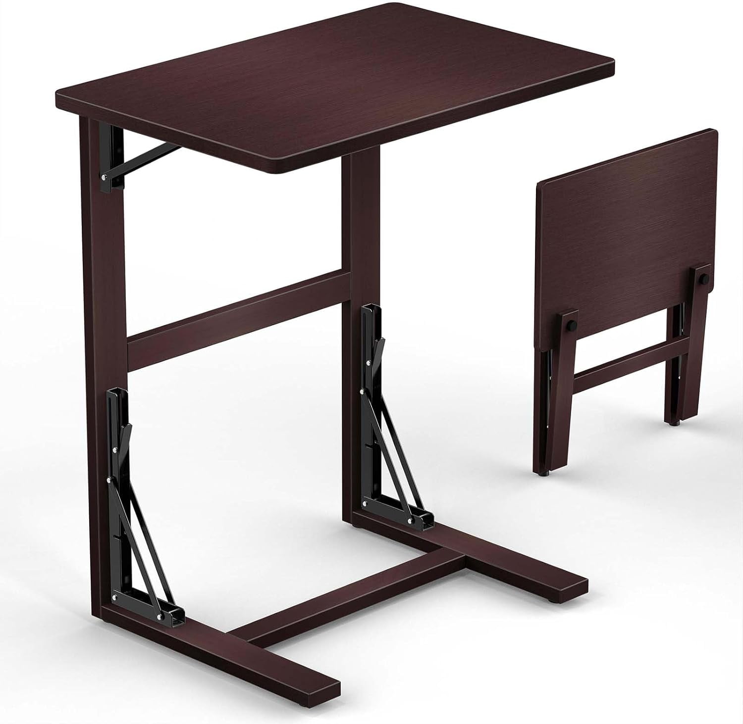 24'' Folding TV Tray Table, Bamboo C Shaped End Table Slide Under Couch ...