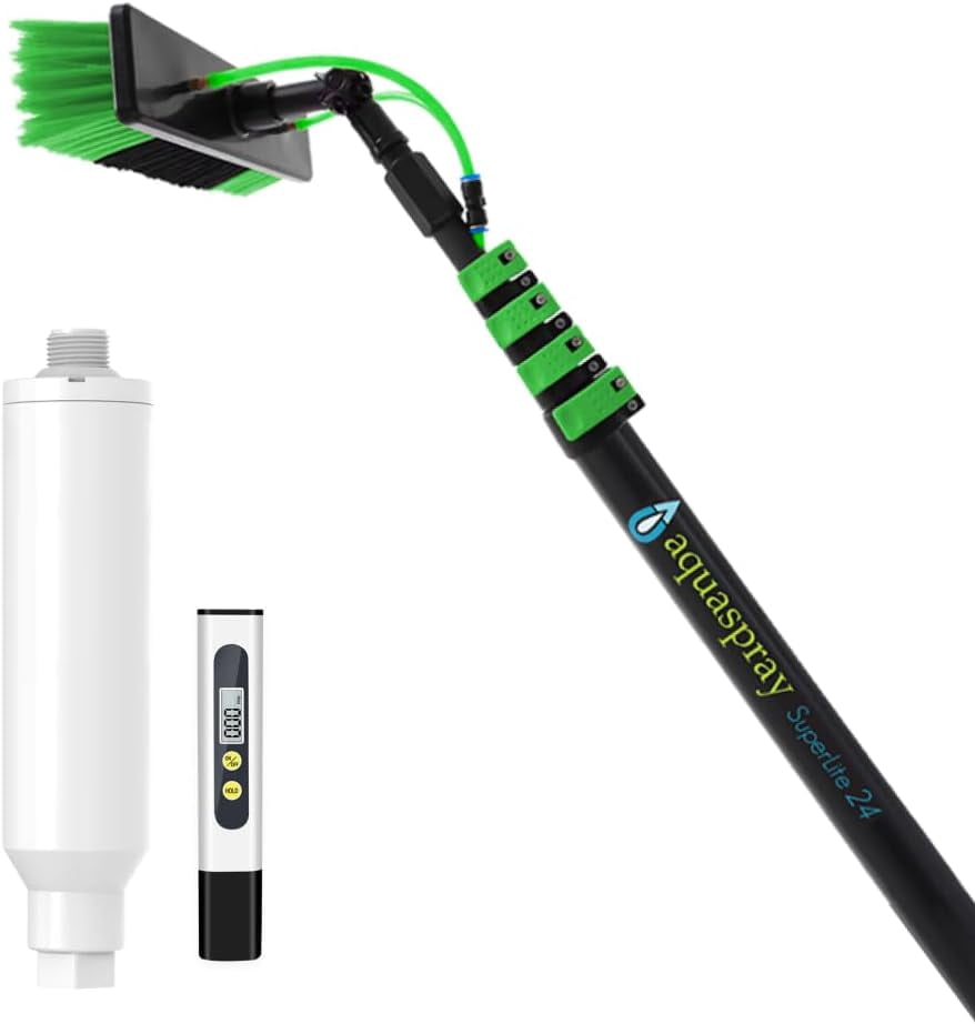 24 Foot (2 Story Reach) Solar Panel Cleaning Brush & Pole with Inline ...